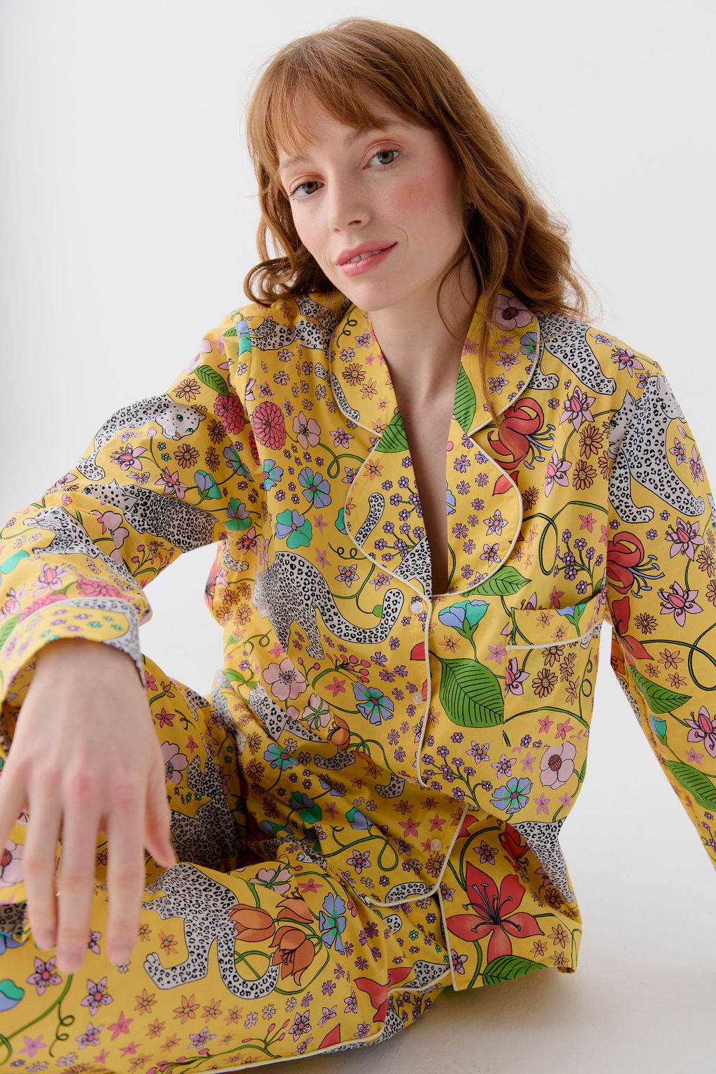 Alpine Leopards Yellow Cotton Pyjama Set - Borderfree