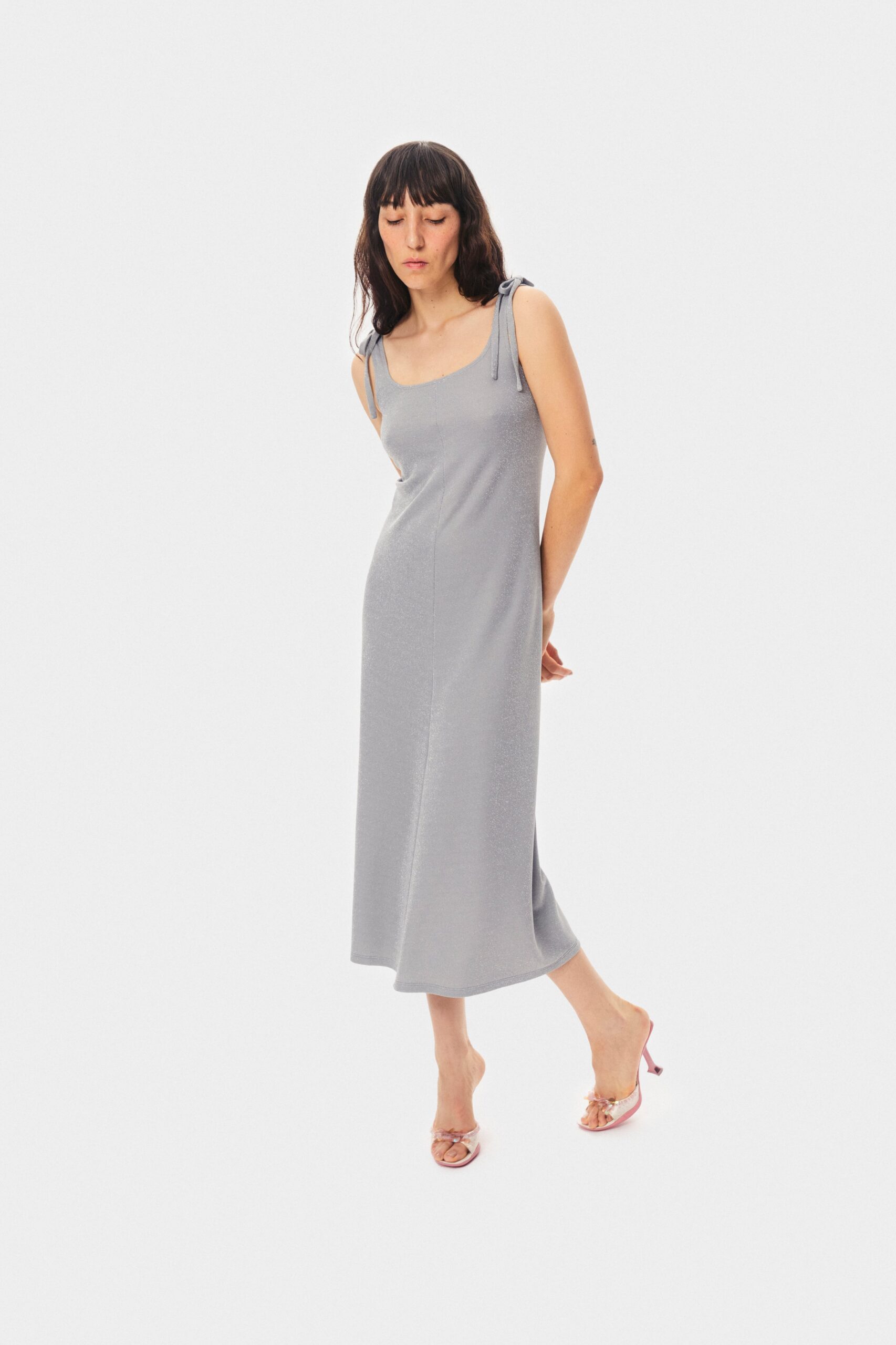 Kylie Lurex Slip Dress in Silver - Borderfree