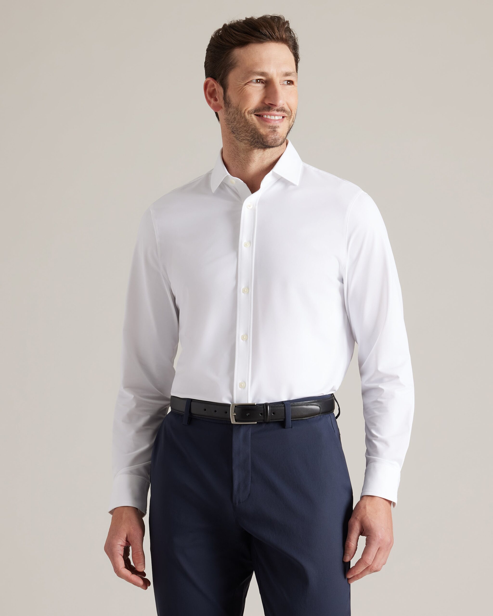 Commuter Shirt Semi Spread Collar - Athletic - Business White - Borderfree