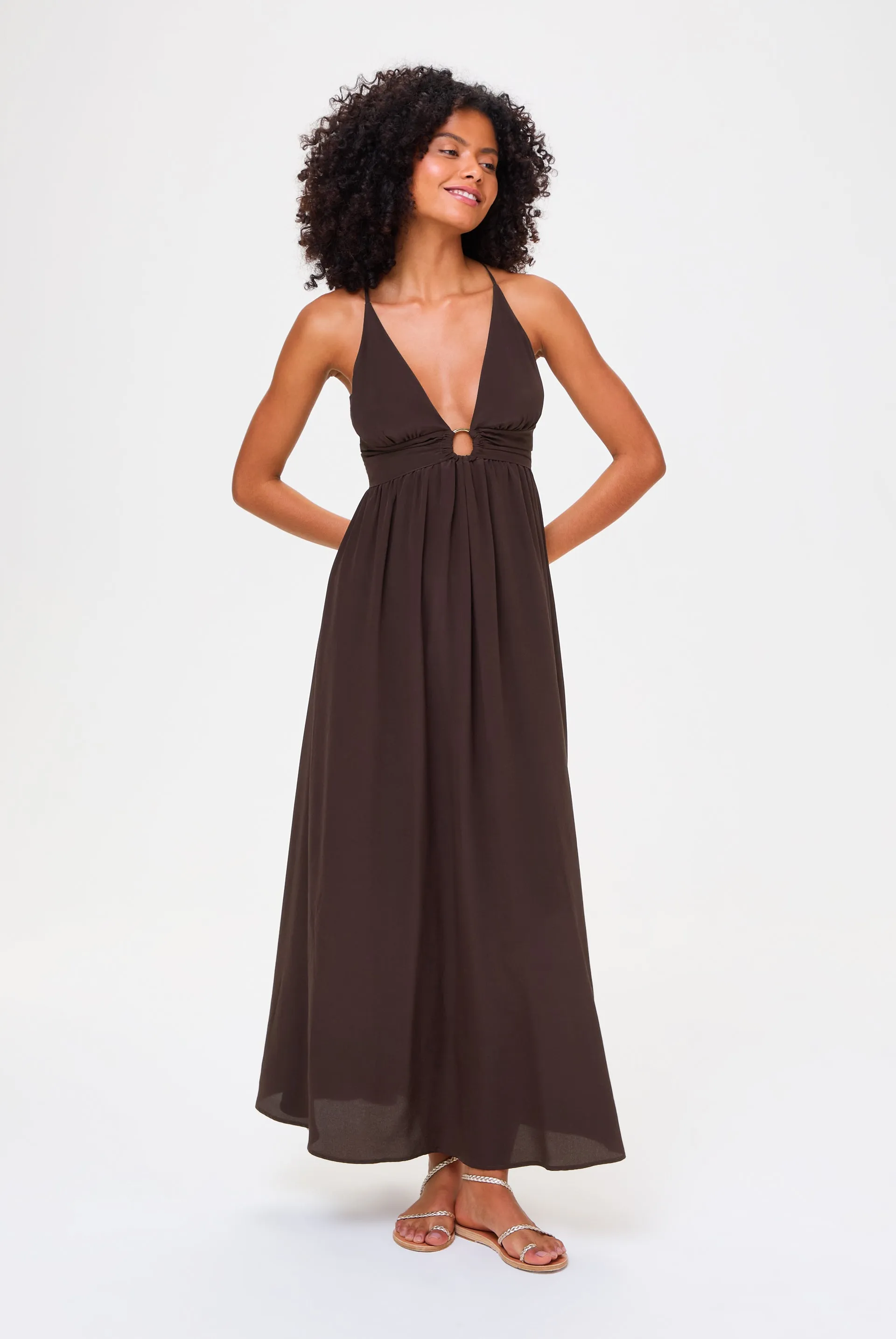 Coco Palm Silk Cross Back Maxi Dress - Borderfree