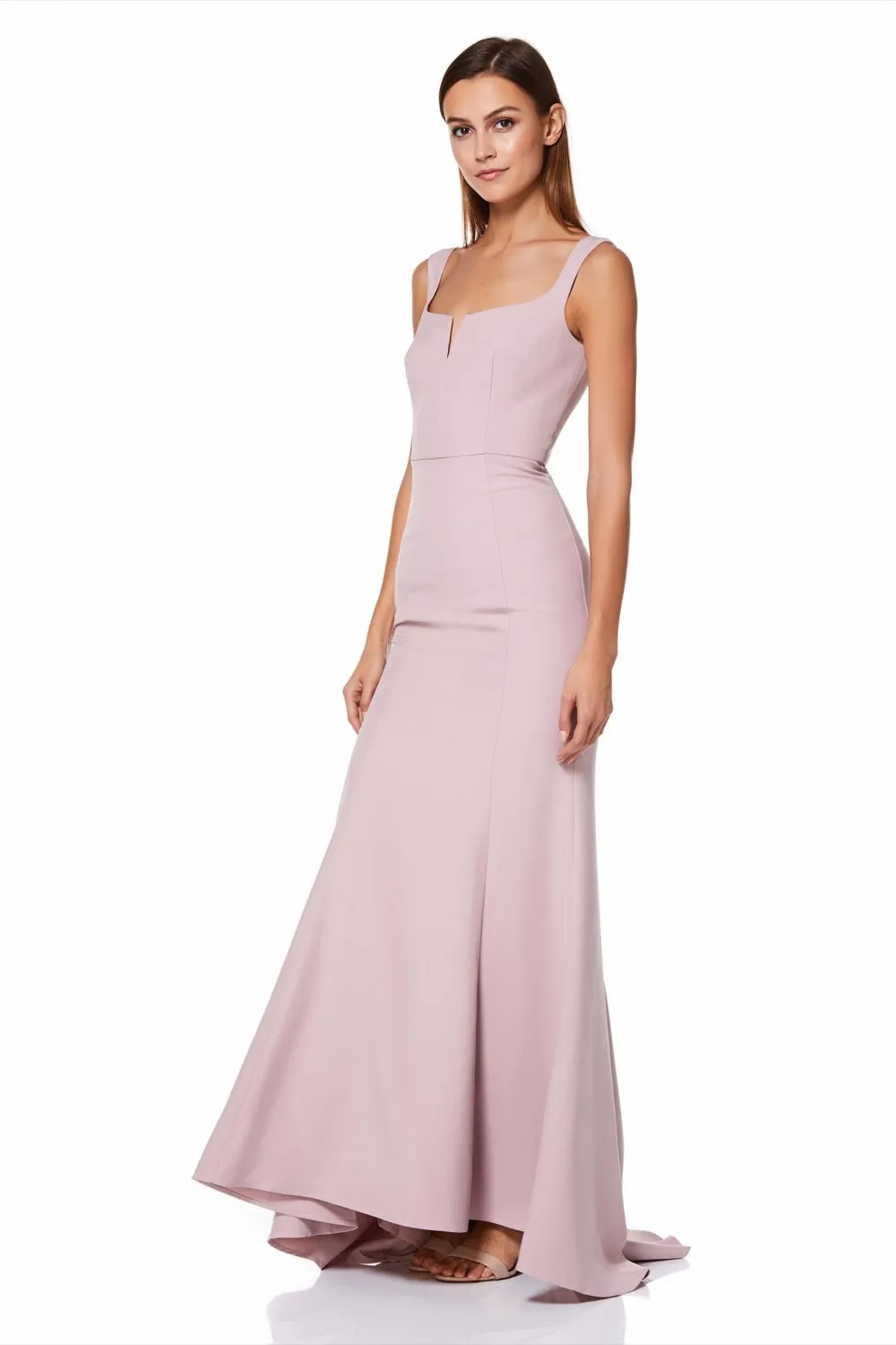 Skylar Square Neck Maxi Dress With Fishtail Train - Borderfree