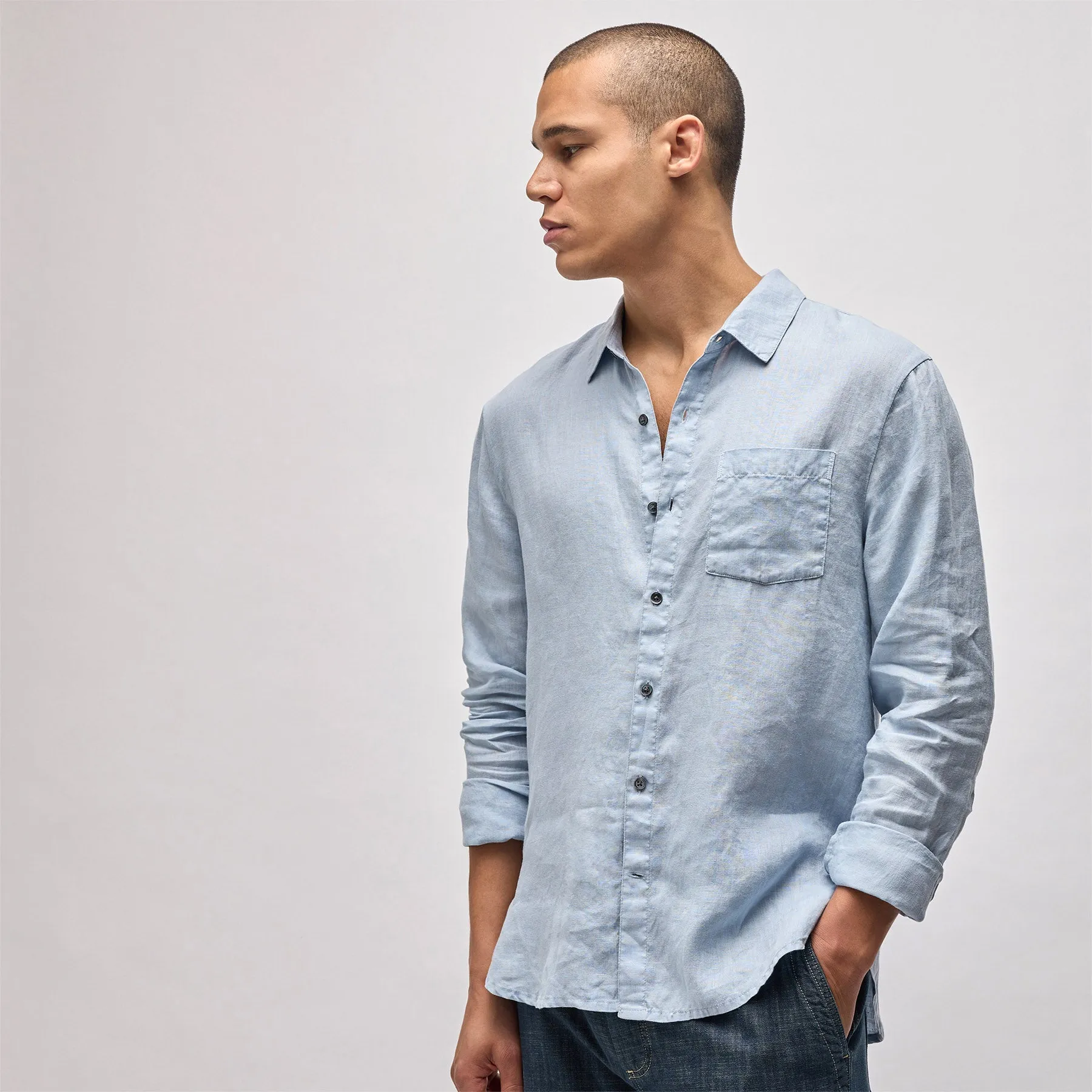 Lightweight Linen Shirt - Open Sky Pigment - Borderfree