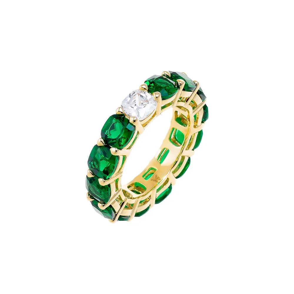 Colored Cushion Cut W/ Single Stone Eternity Band - Borderfree
