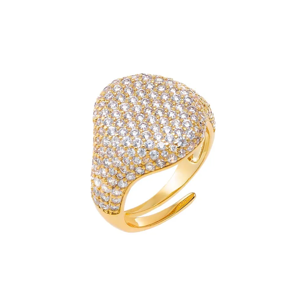 Pave Statement Pinky Signet Adjustable Ring - Borderfree