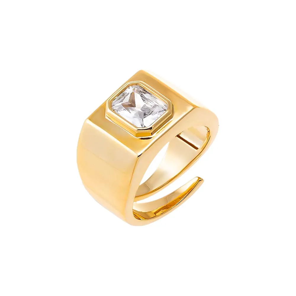 Bezel Baguette Square Signet Adjustable Pinky Ring - Borderfree