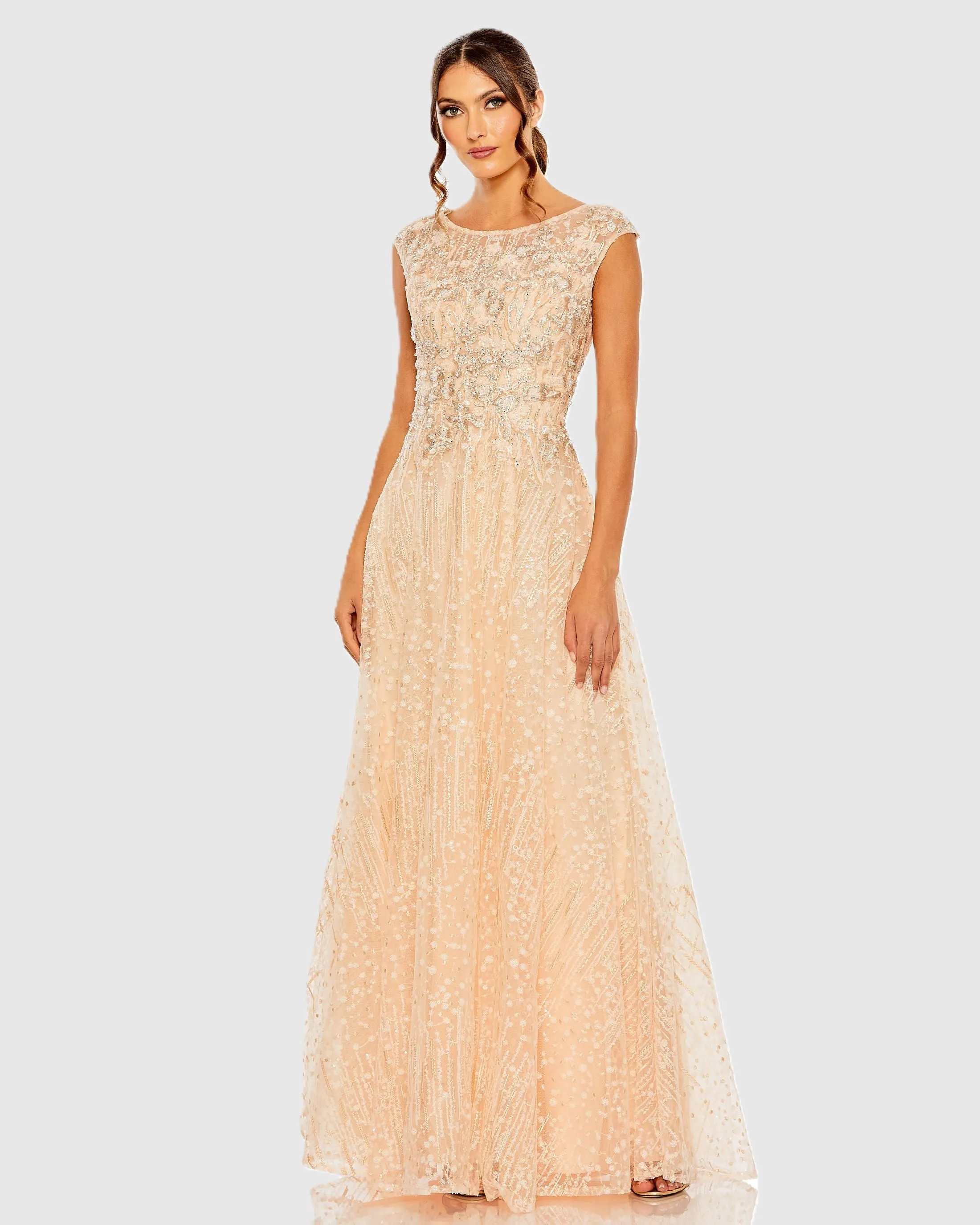High Neck Lace Embroidered Gown - Borderfree