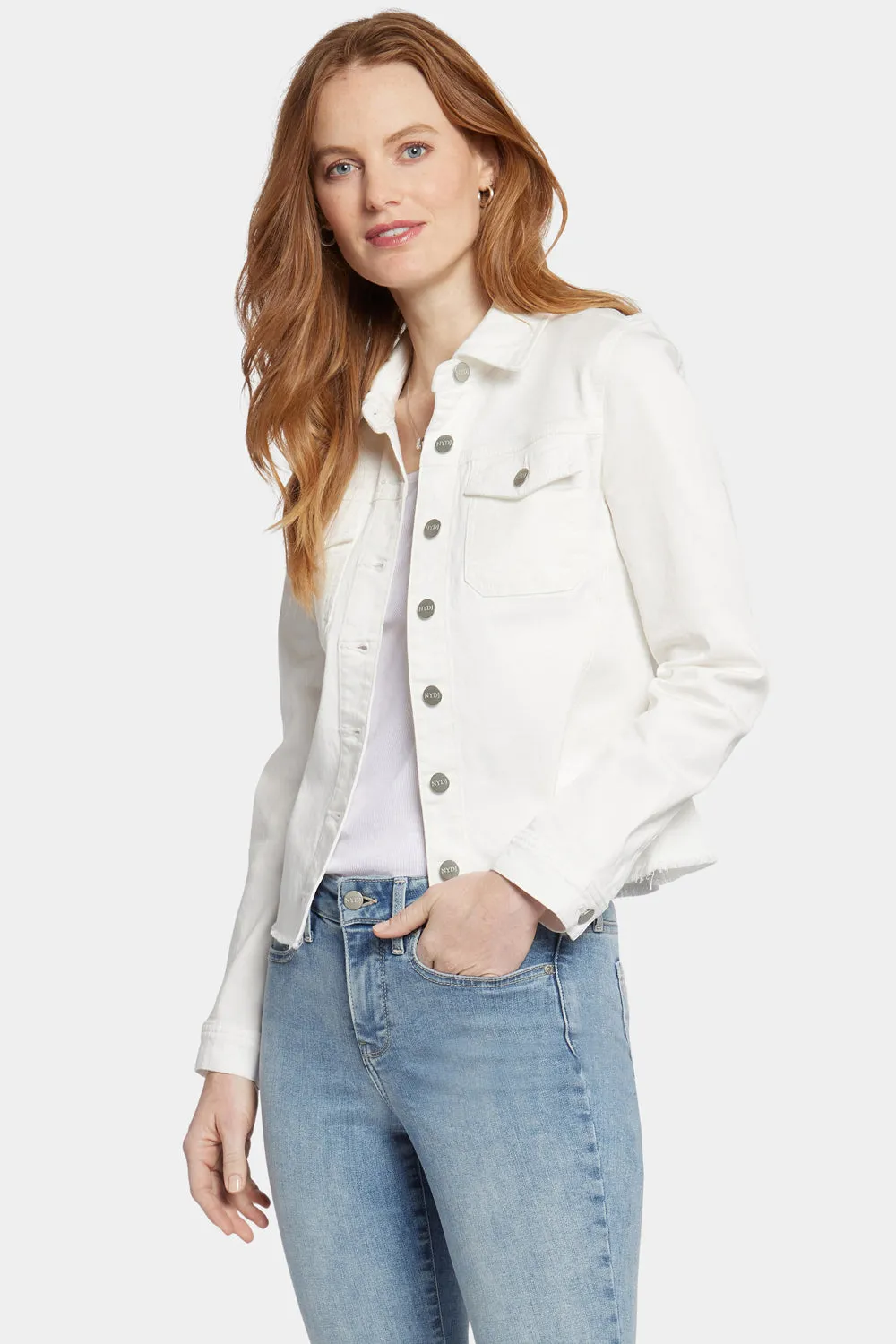 Frayed Hem Jacket - Optic White - Borderfree
