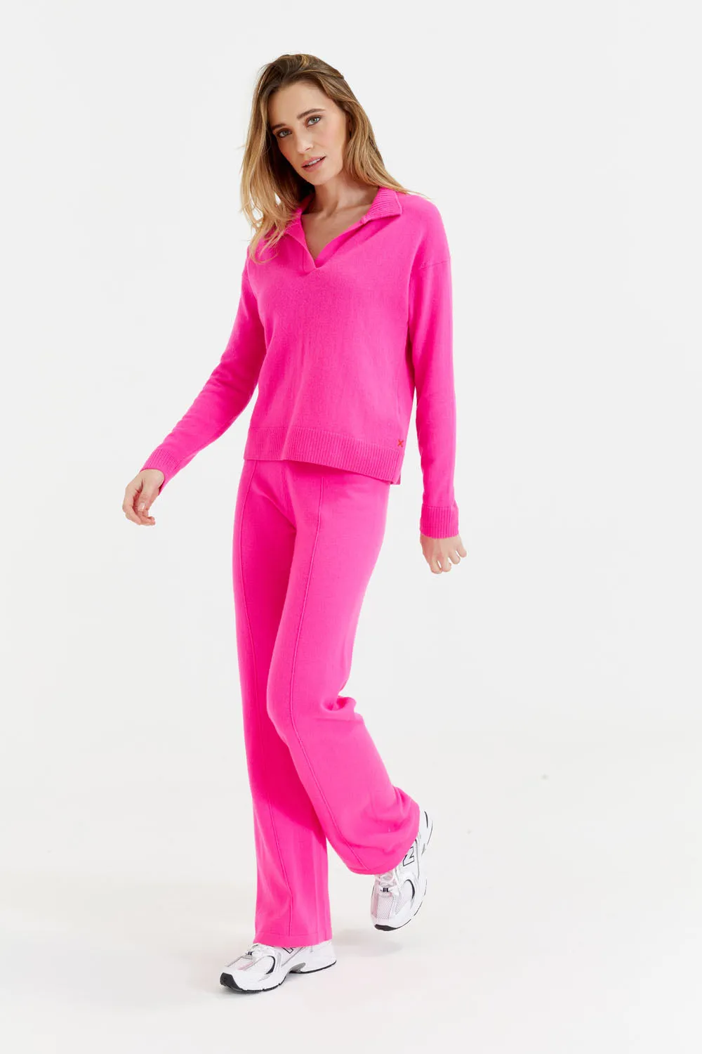 Fuchsia Wool-Cashmere Wide-Leg Track Pants - Borderfree