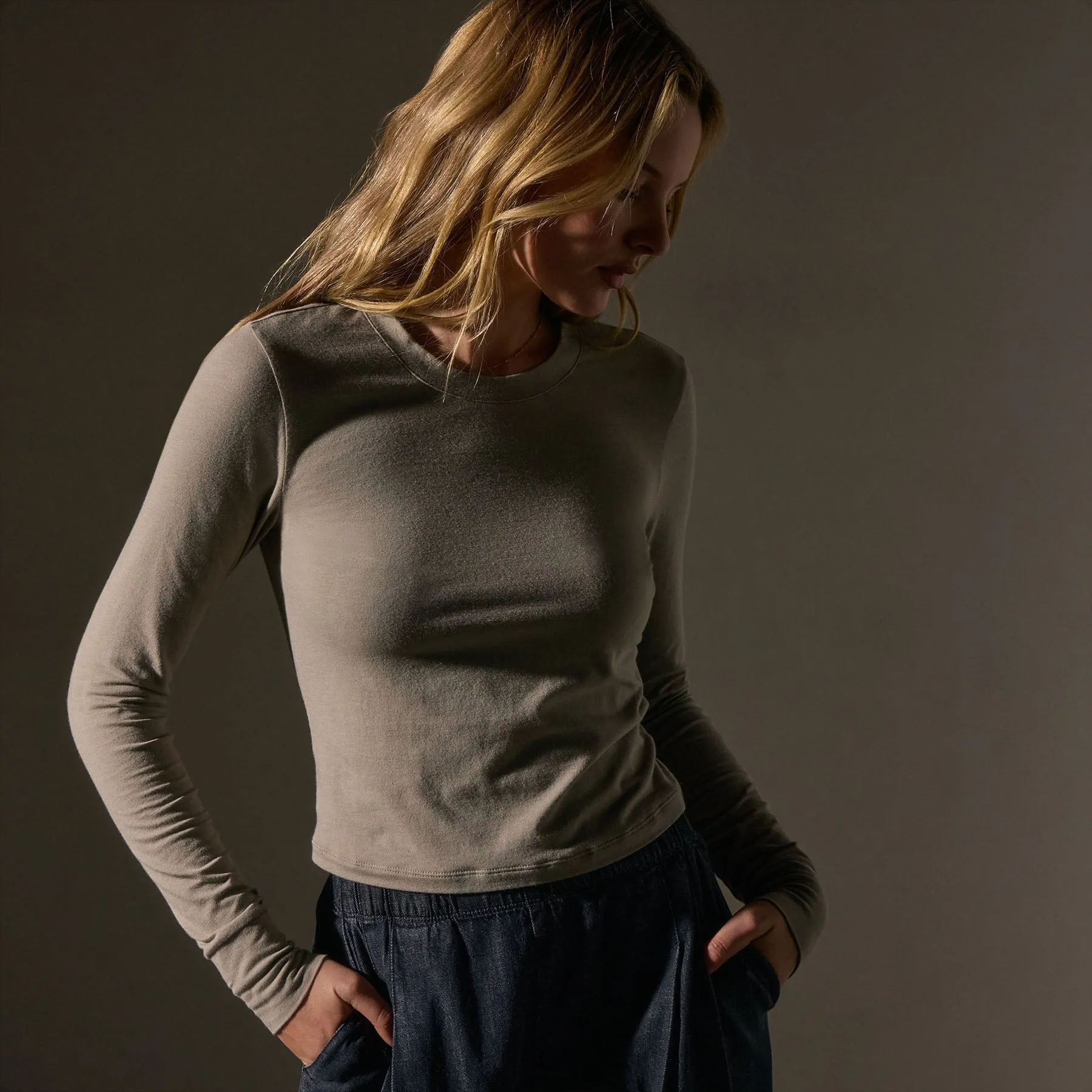 Long Sleeve Cropped Tee - Overcast - Borderfree