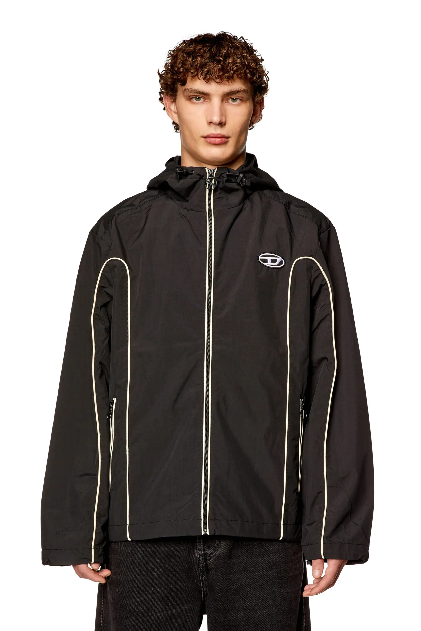 Diesel - Windbreaker with contrast piping - Jackets - Man - Black ...