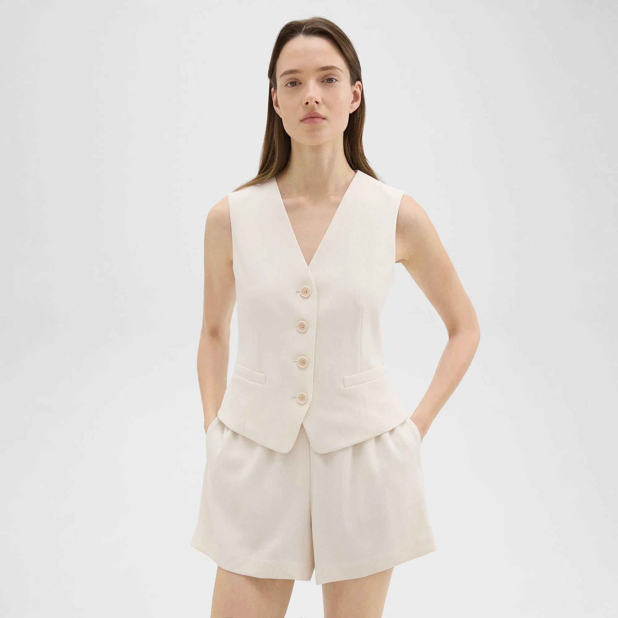 Slim Vest in Striped Admiral Crepe - Borderfree