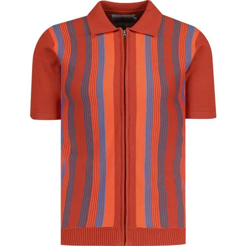 Capitol MADCAP ENGLAND 60s Mod Stripe Zip Polo (P) - Borderfree