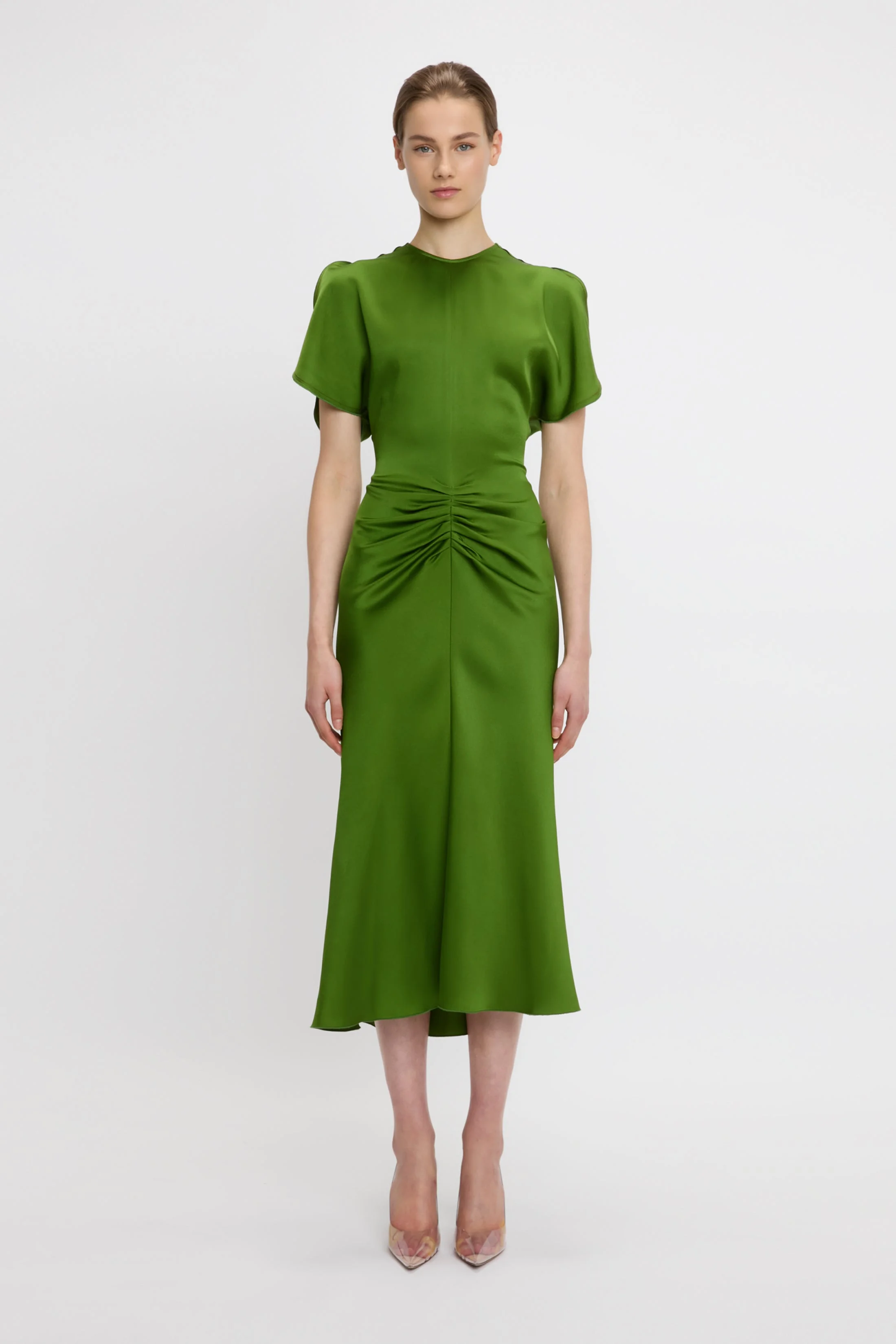 Gathered Waist Dress In Algae - Borderfree