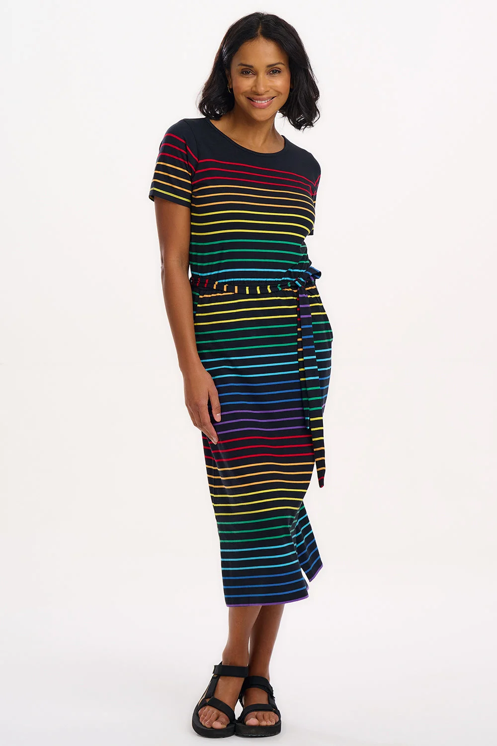 Flissy Jersey Midi Dress - Black, Night Rainbow - Borderfree