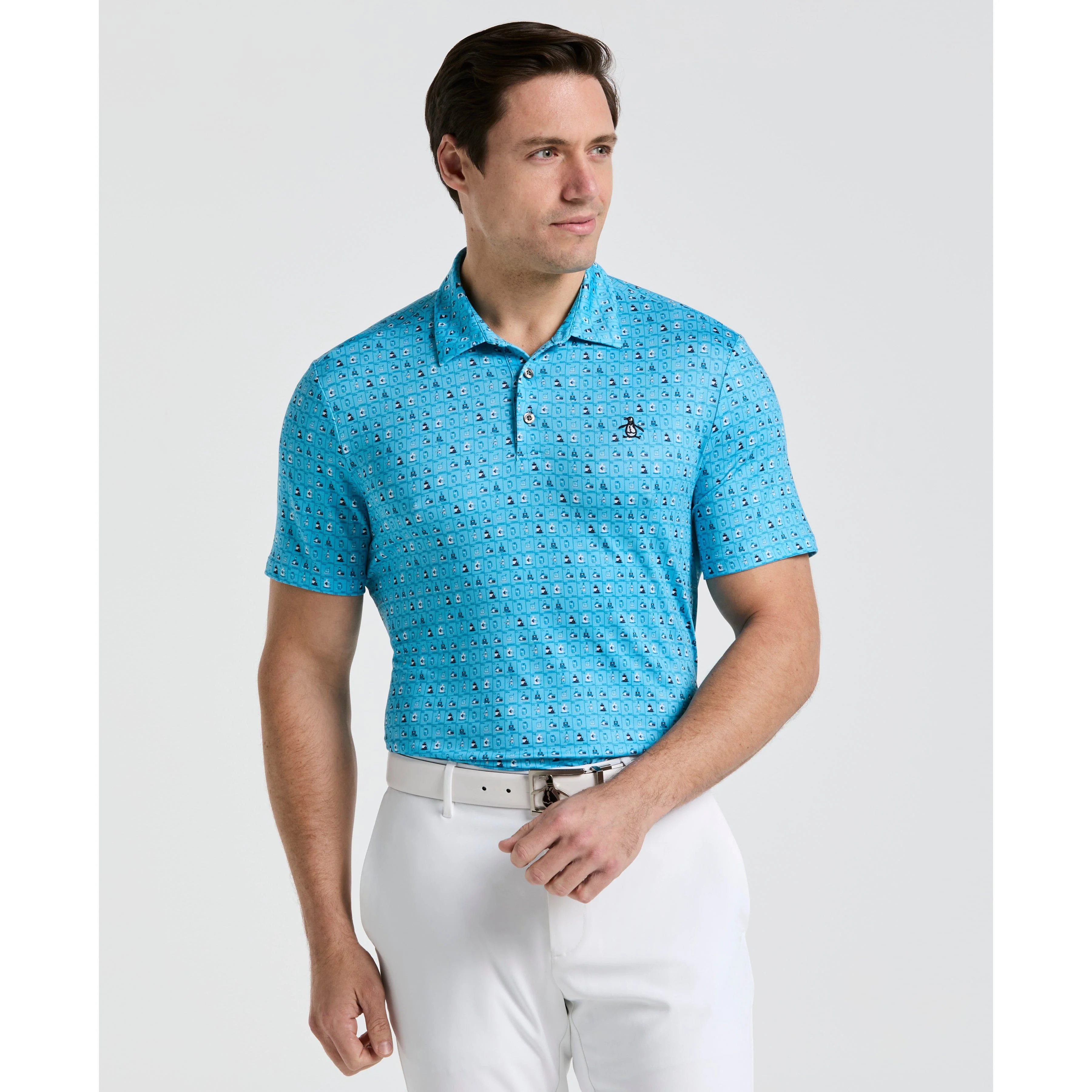 19th Hole Windowpane Print Golf Polo - Borderfree