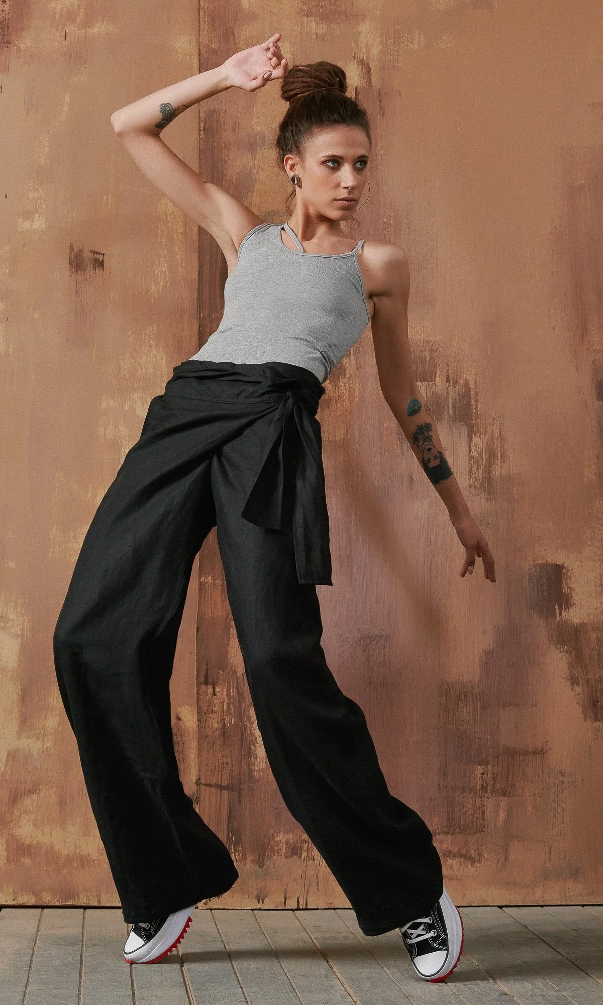Linen Overlap Front Pants - Borderfree