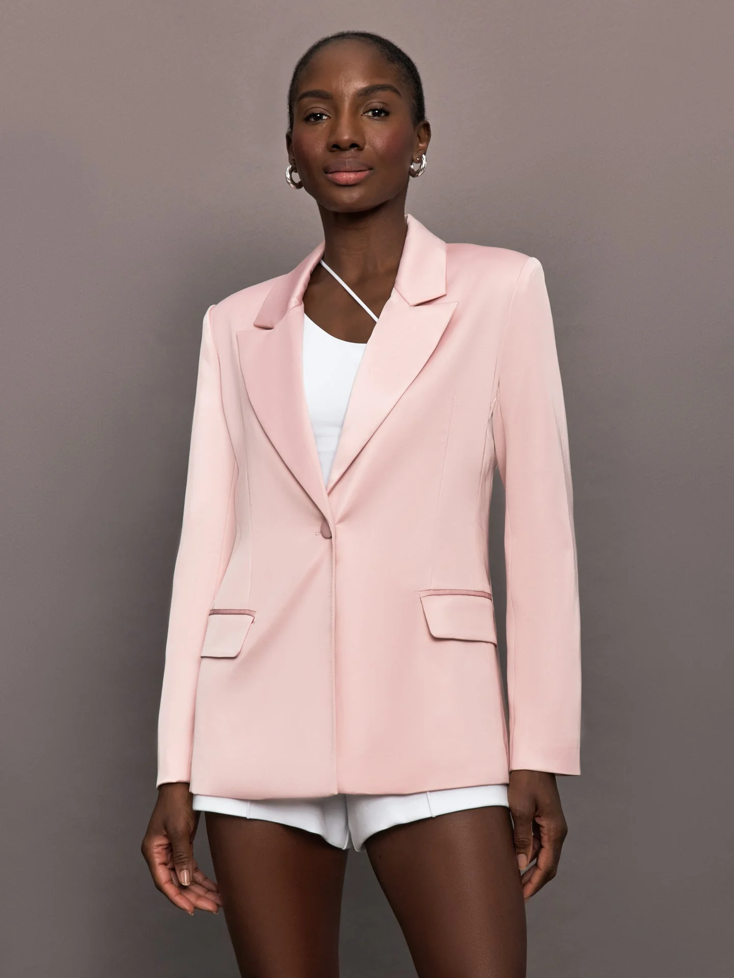 Satin Blazer - Blush - Borderfree
