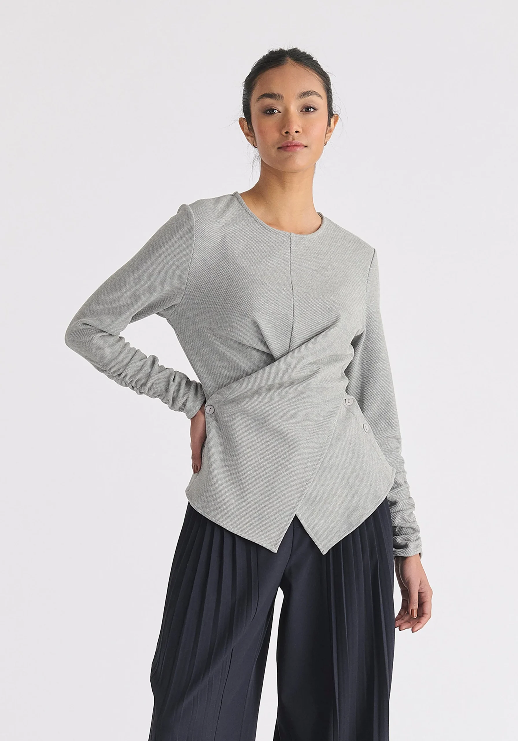 Wrap Top with Ruched Sleeve Detail - Borderfree