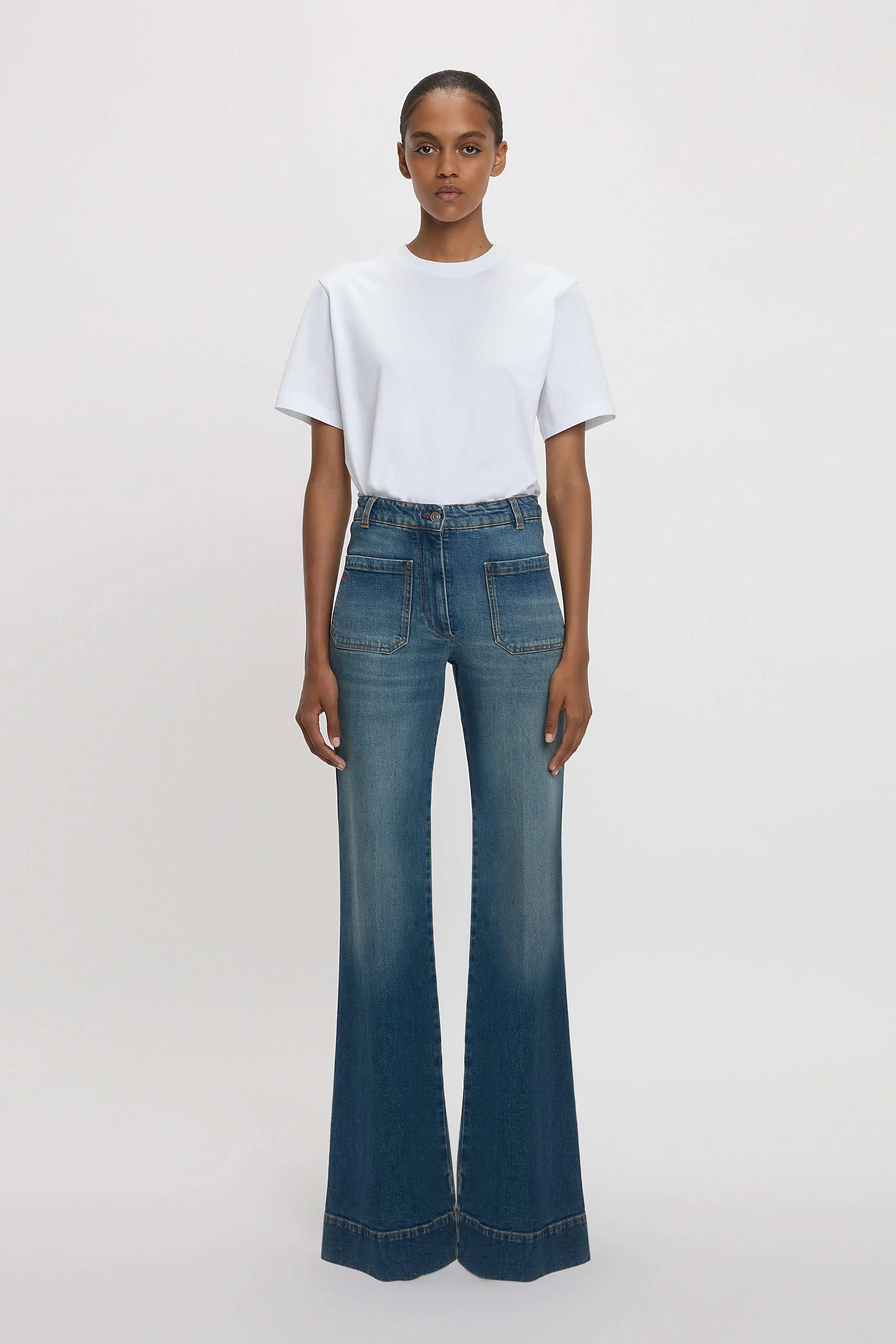 Alina High Waisted Jean In Mid Blue - Borderfree