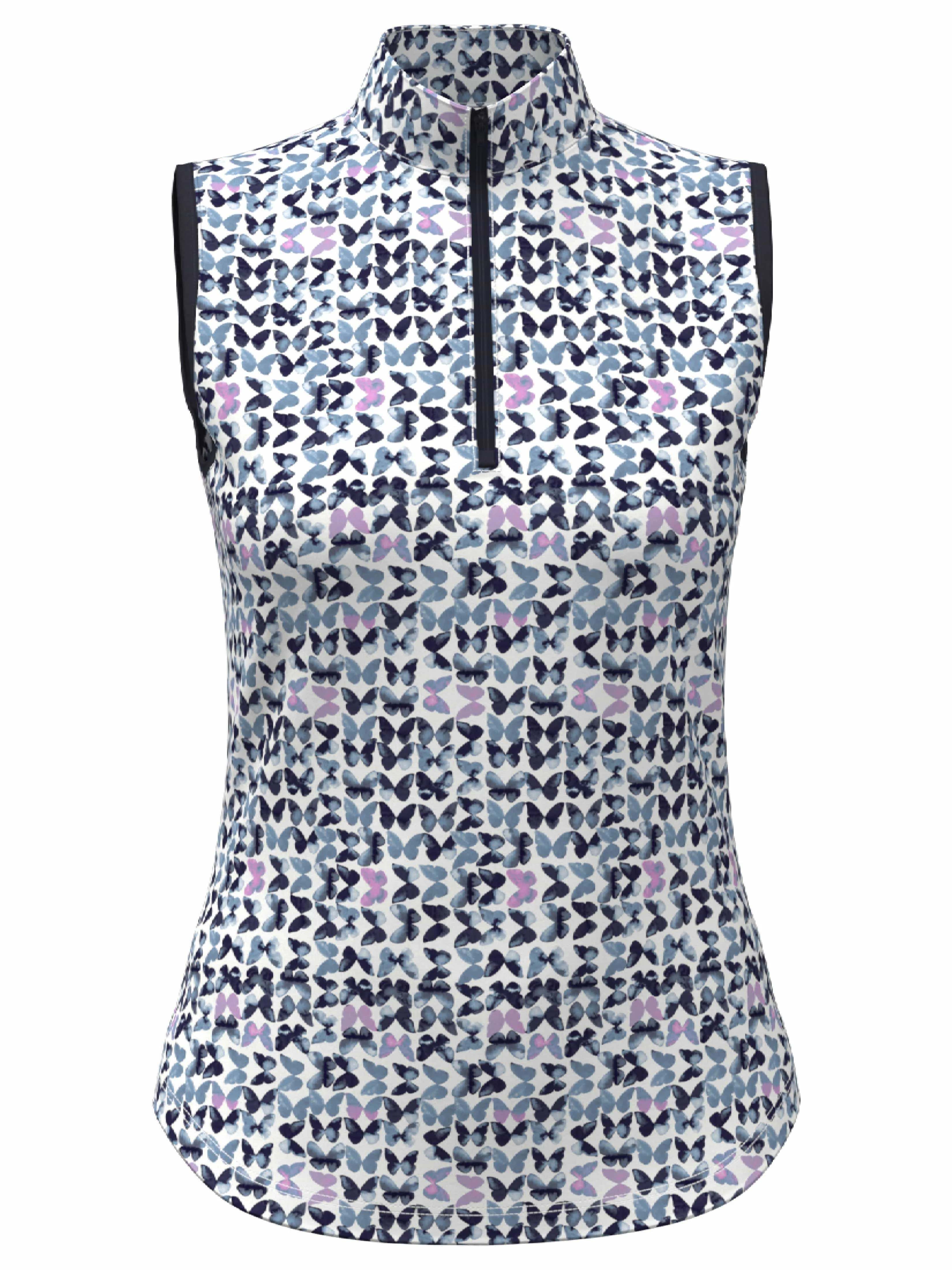 Womens Butterfly Print Zip Golf Polo - Borderfree