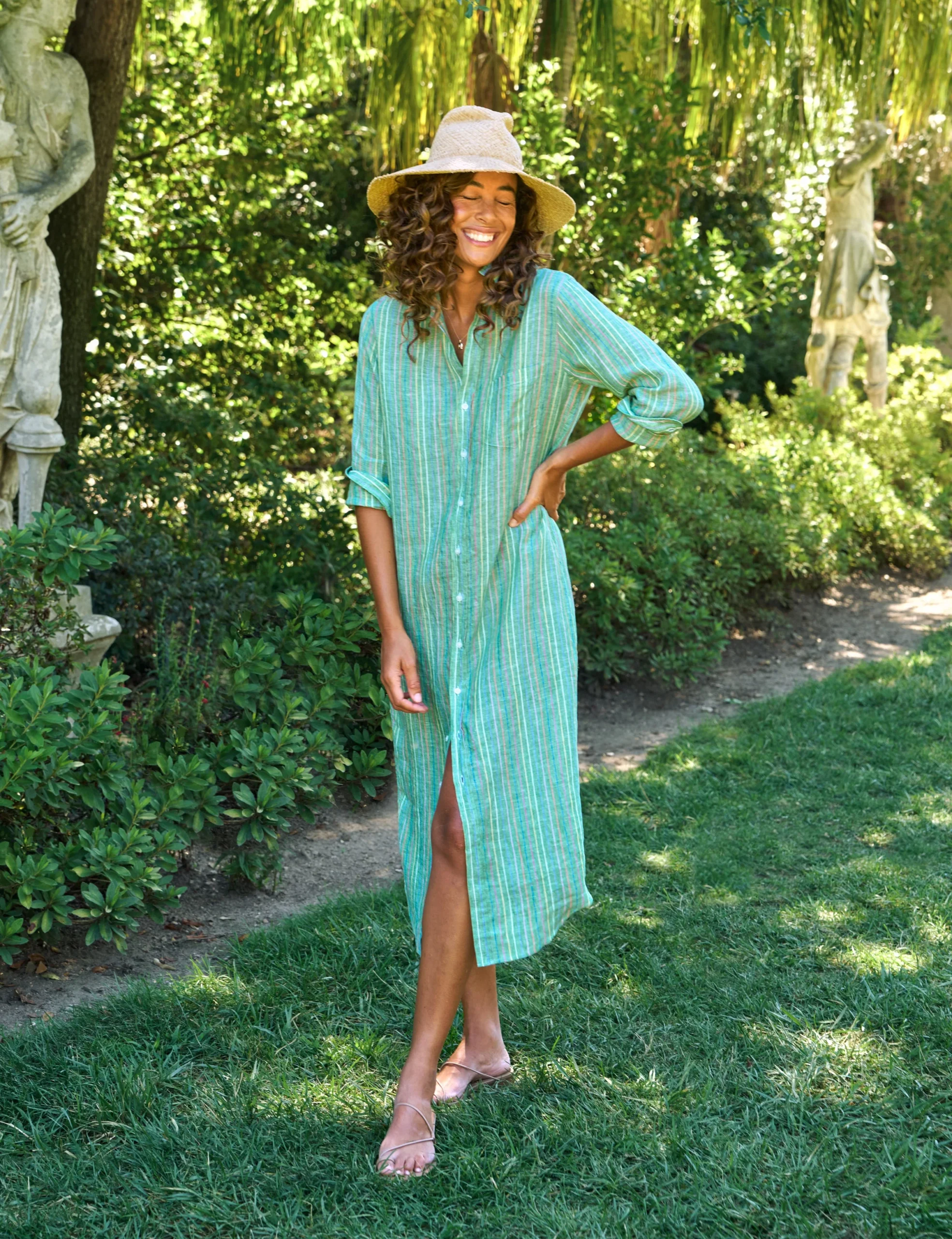 RORY Green Multi Stripe, Italian Classic Linen - Borderfree