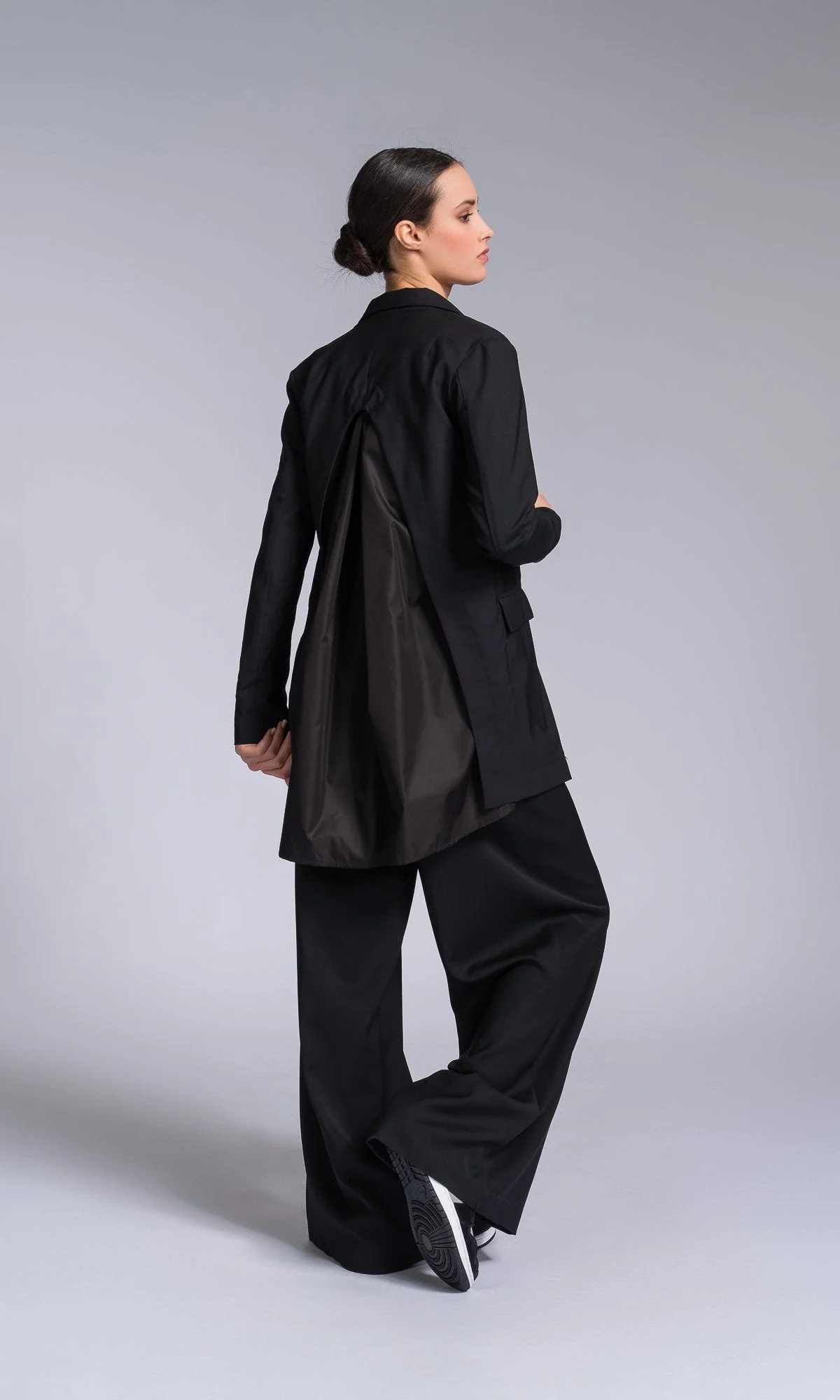 Contrasting Fabric Blazer with Roll-up Sleeves - Borderfree
