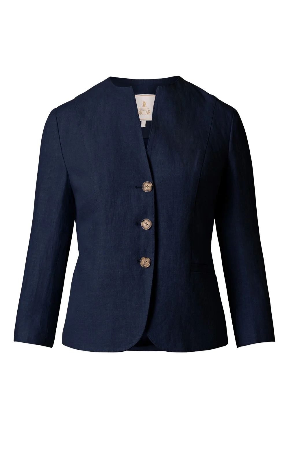 House of Bruar Ladies Linen Crew Neck Jacket - Navy Blue - Borderfree