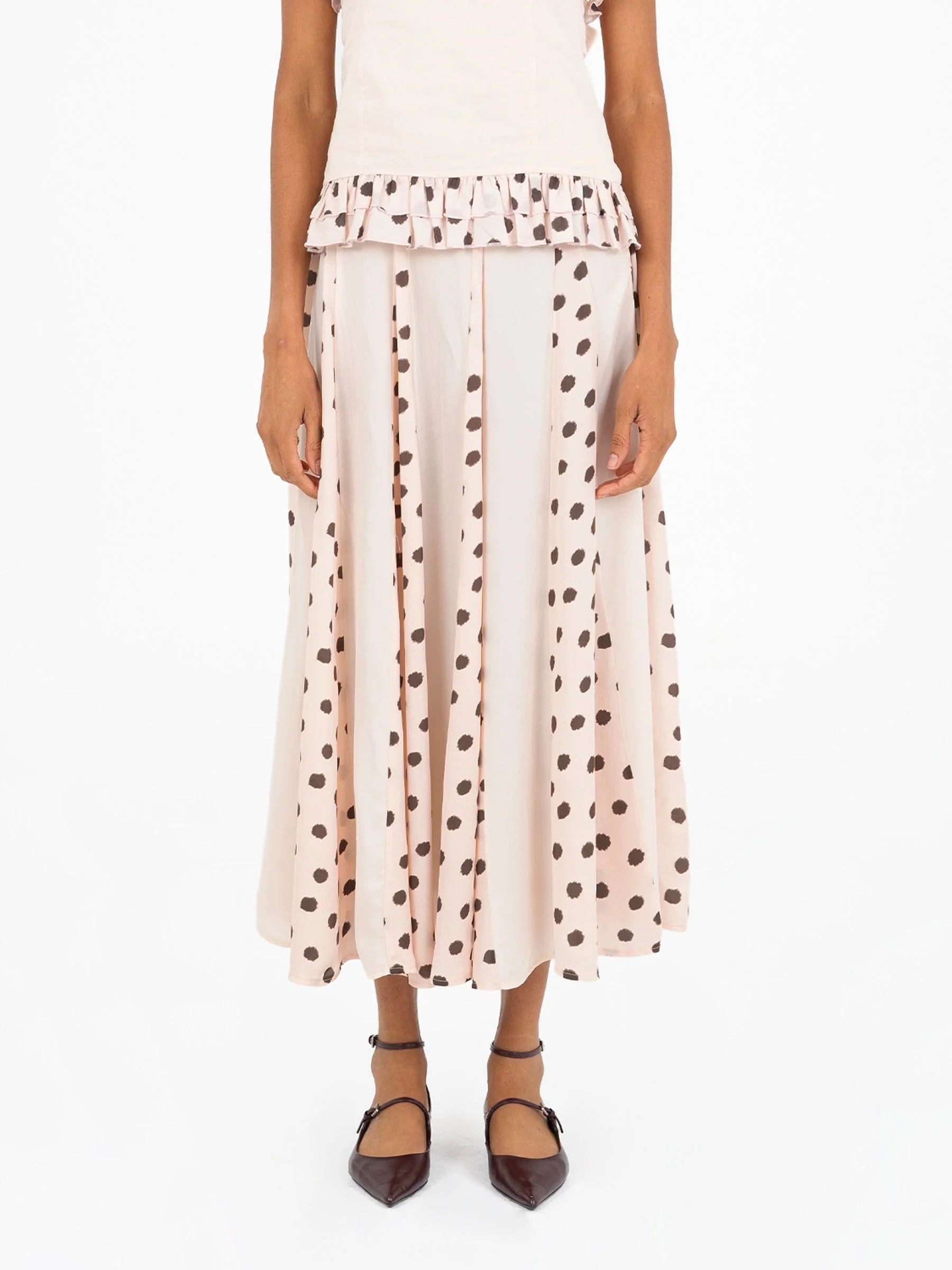 Noctis Beige Polka Dot Print Skirt - Borderfree