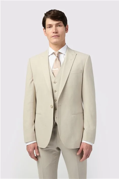 Alexandre Tailored Fit Stone Linen Men's Suit Jacket - Borderfree