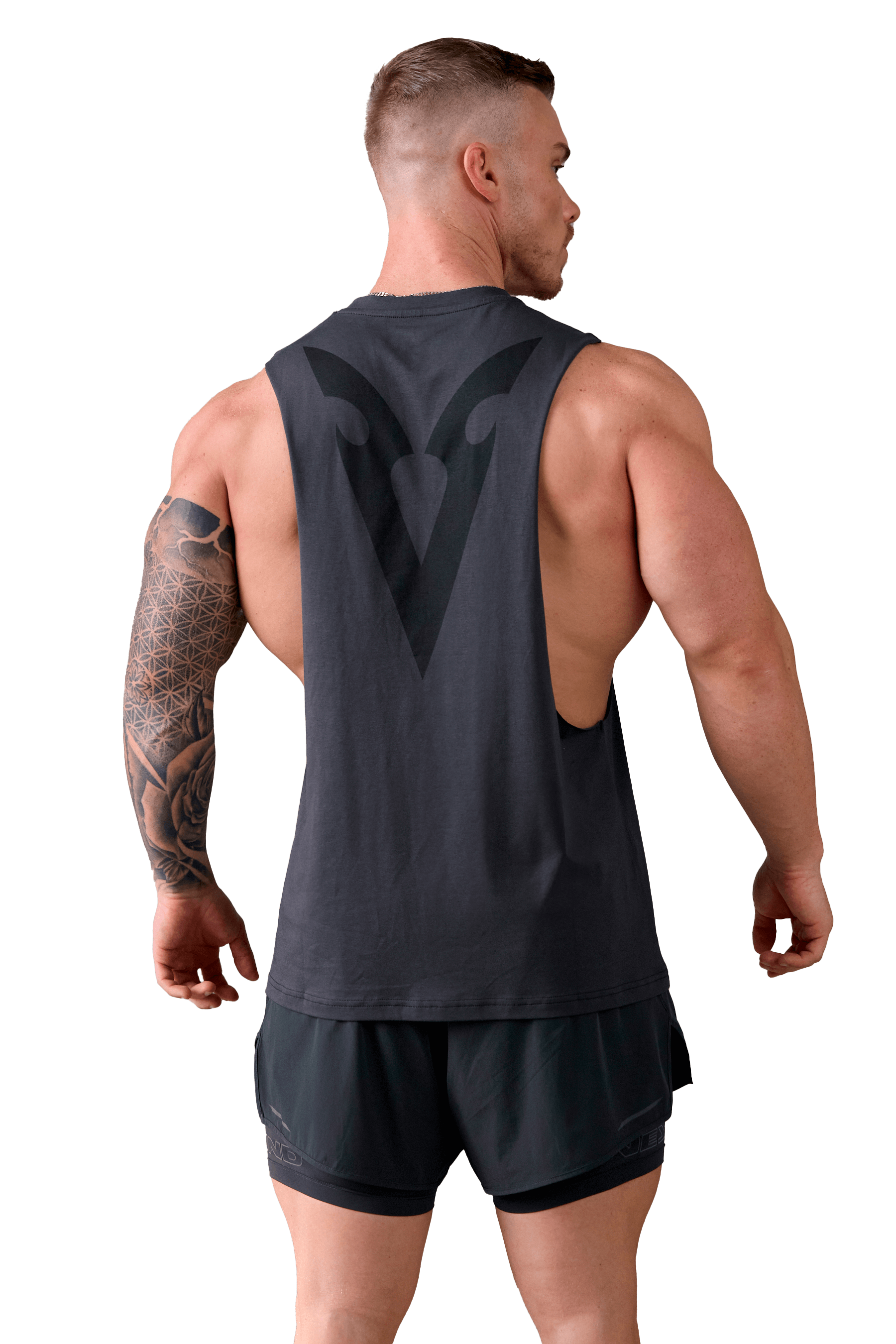DROP ARM TANK V-GRAPHIC - Dark Gray - Borderfree
