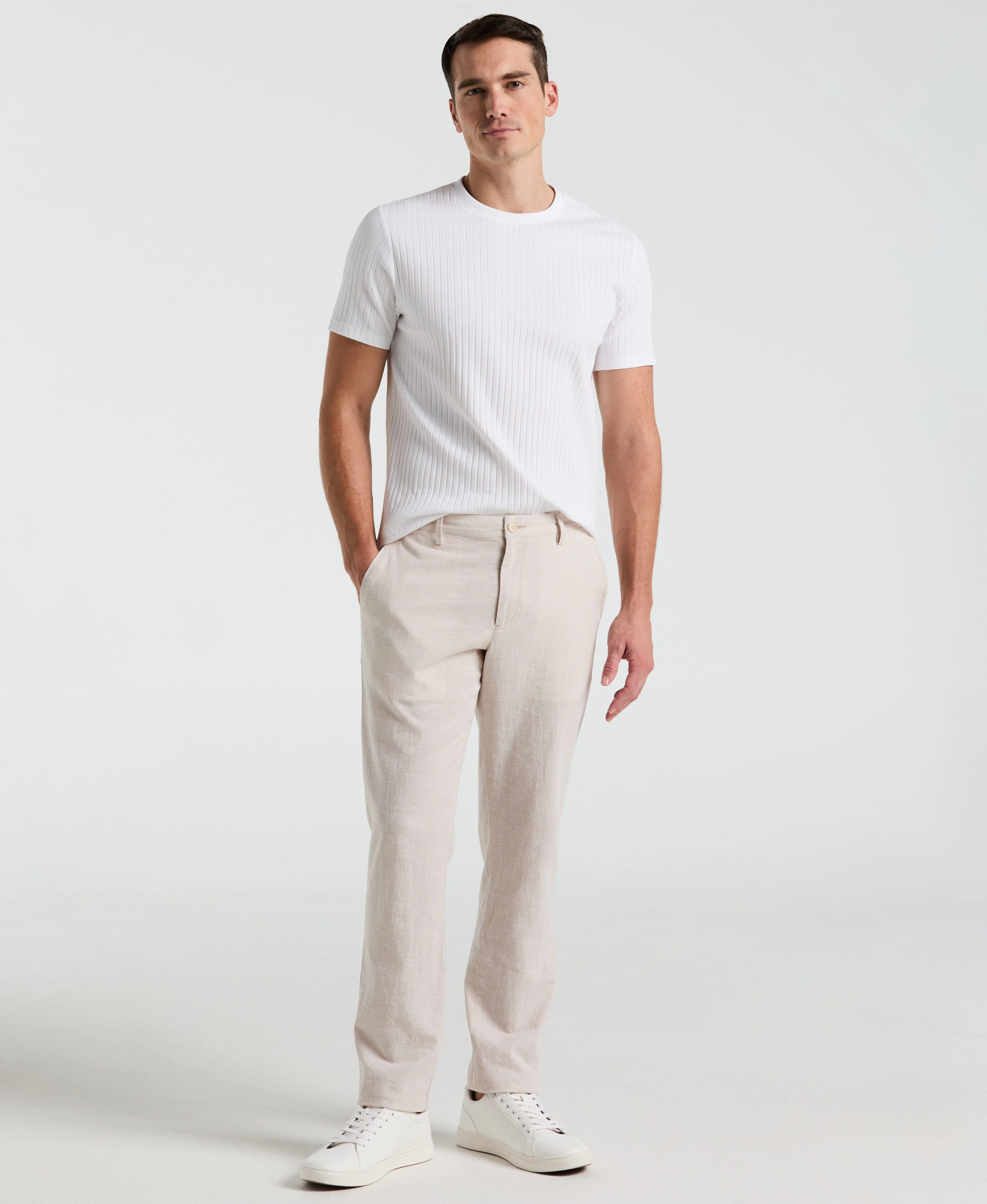 Slim Fit Flat Front Linen Blend Chino Pant - Borderfree