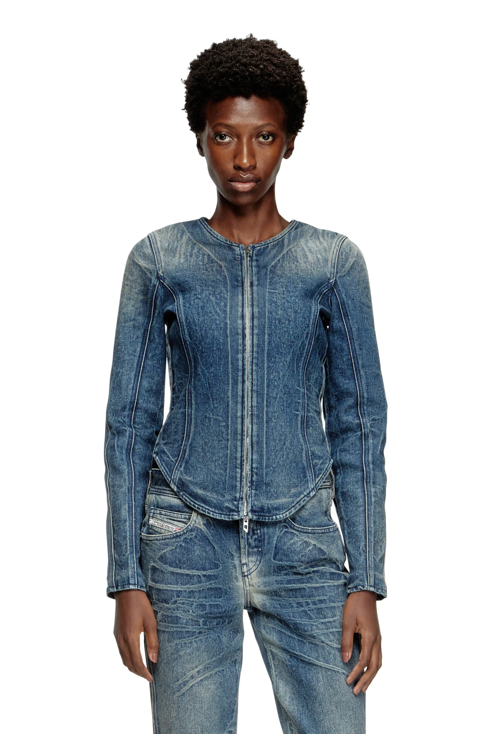 Diesel - Jacket in Ghost Embossed denim - Denim Jackets - Woman - Blue - Borderfree