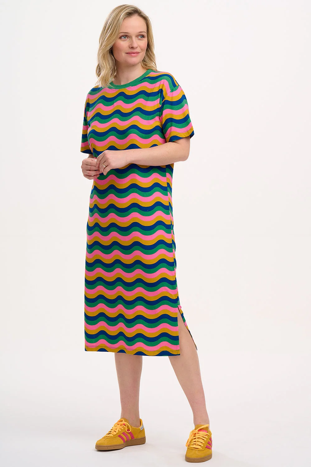 Stephanie Midi T-Shirt Dress - Multi, Rainbow Waves - Borderfree