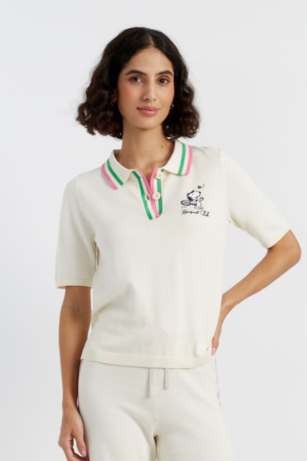 Cream Cotton Peanuts Racquet Club Polo - Borderfree