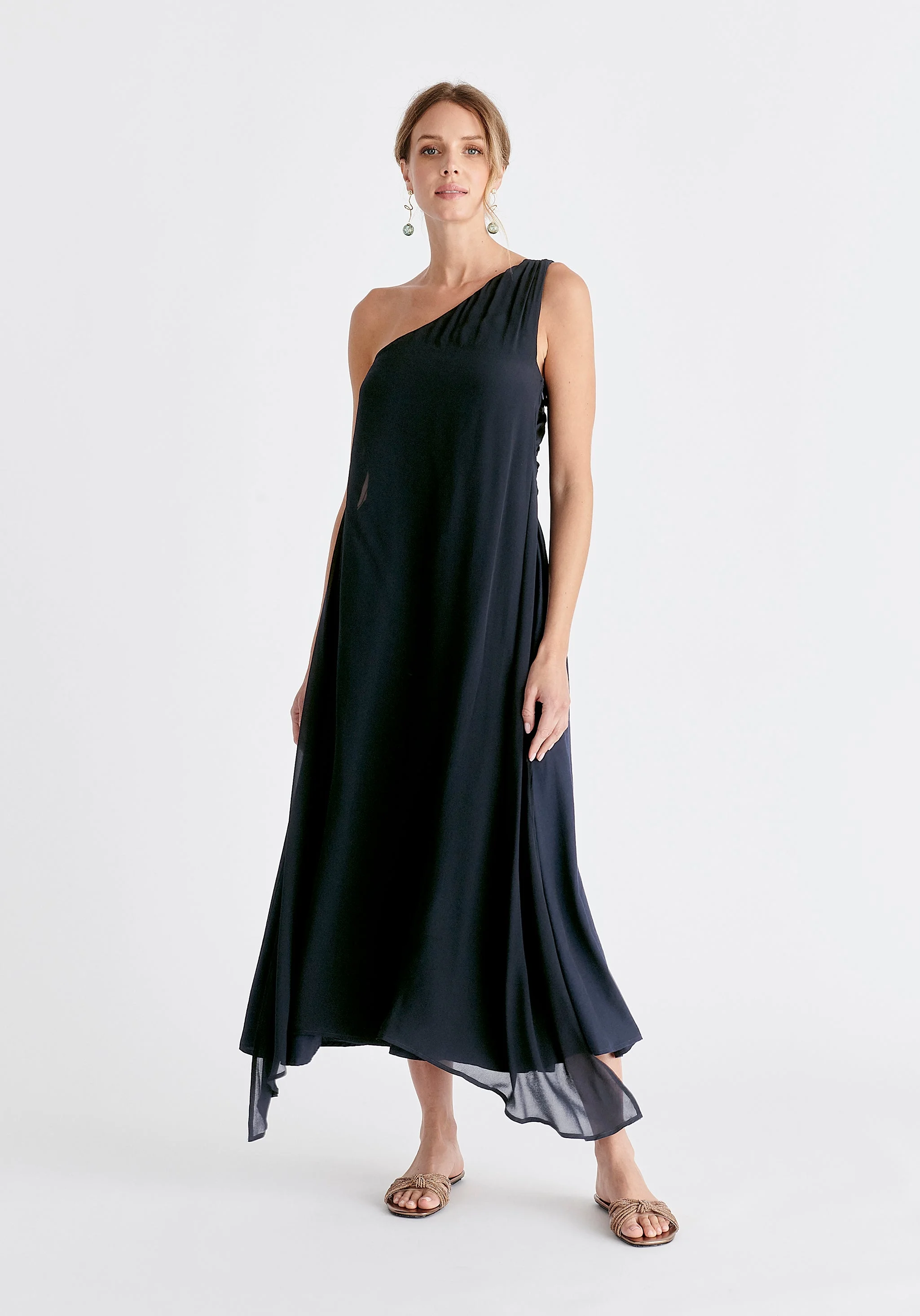One Shoulder Flowy Dress - Borderfree