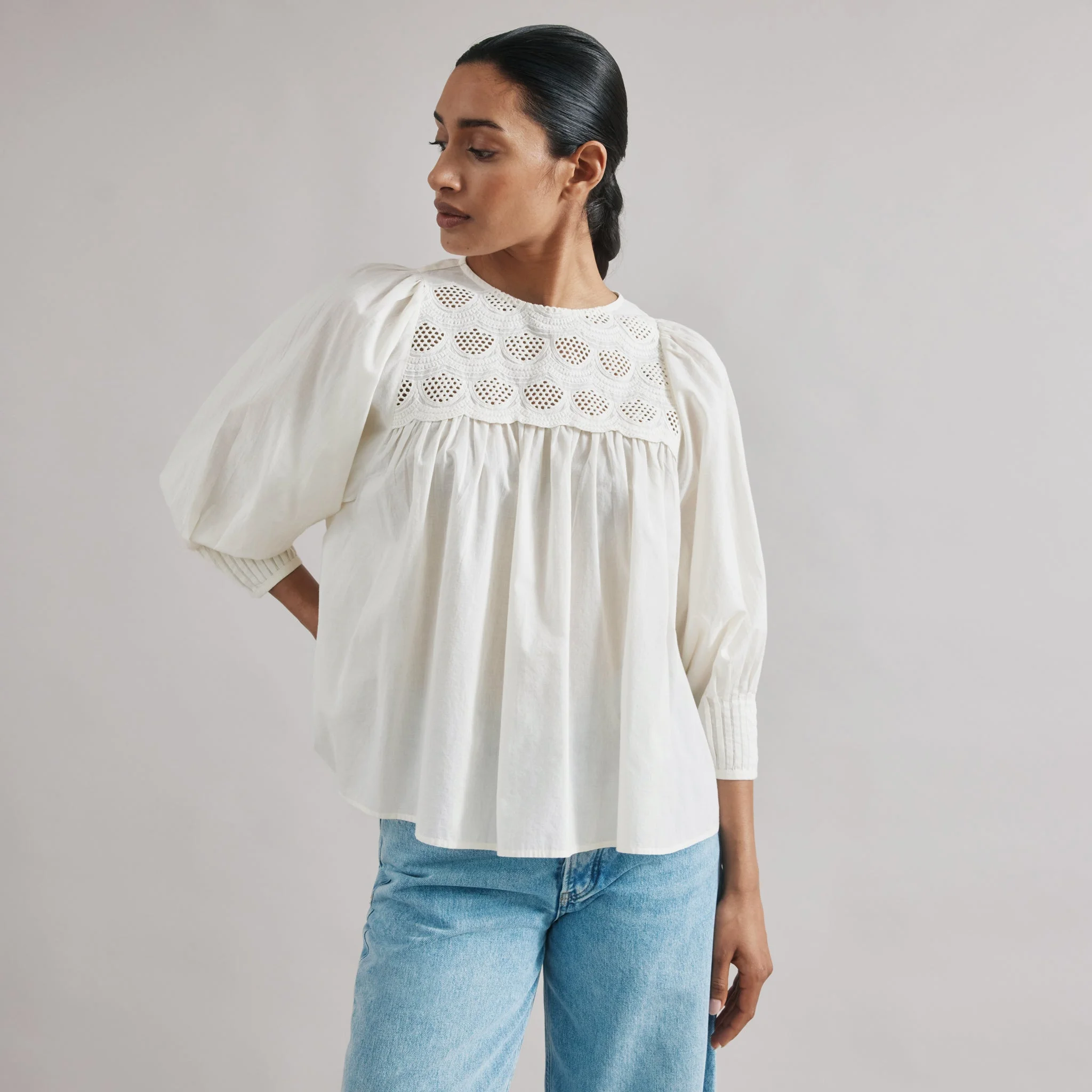 Embroidered Yoke Top - Borderfree
