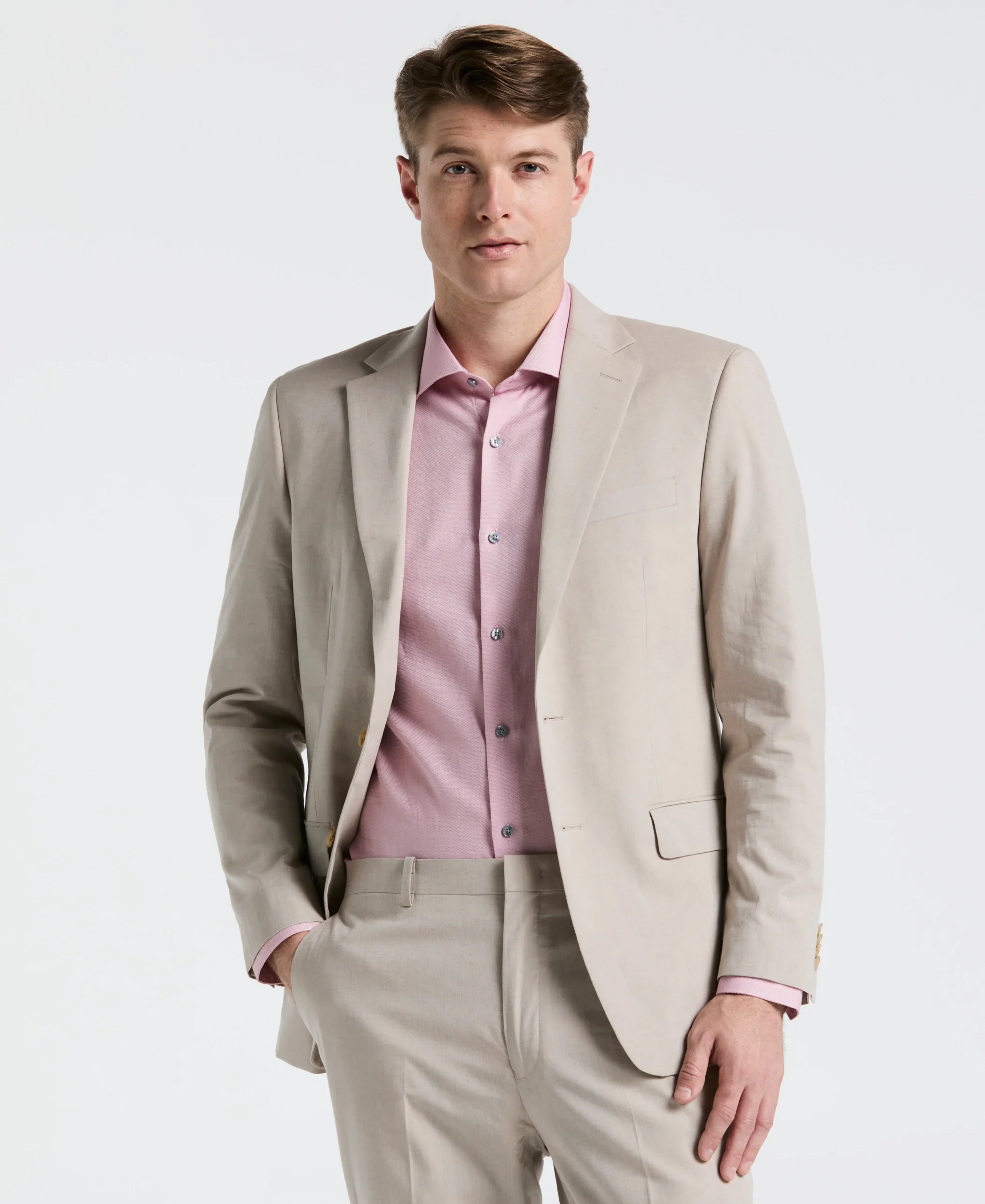 Slim Fit Solid Linen Blend Suit Jacket - Borderfree
