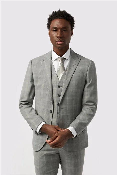 Alexandre Tailored Fit Performance Cool Grey Windowpane Check Men's Suit Jacket - Borderfree