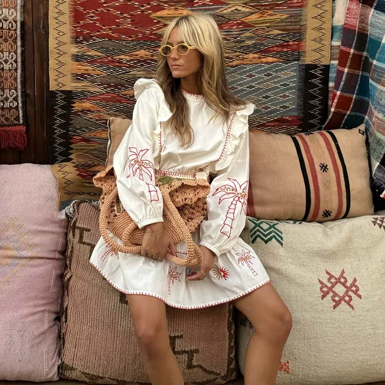 Cream And Red Pollenca Mini Dress - Borderfree