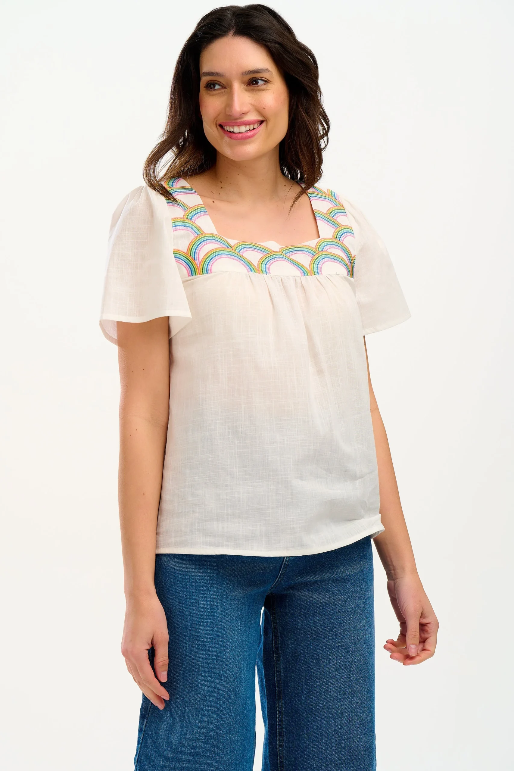 Carmen Top - Off White, Rainbow Arches - Borderfree