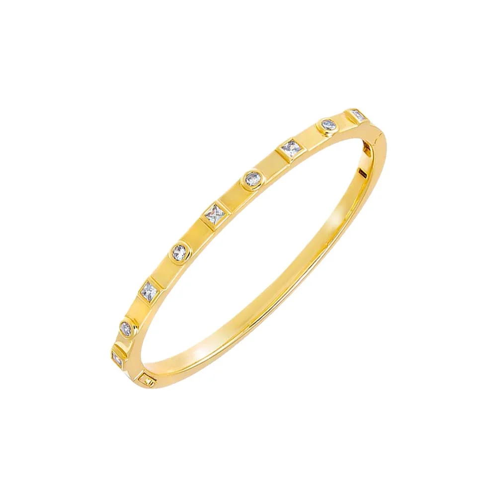 Scattered CZ Bezel Bangle Bracelet - Borderfree