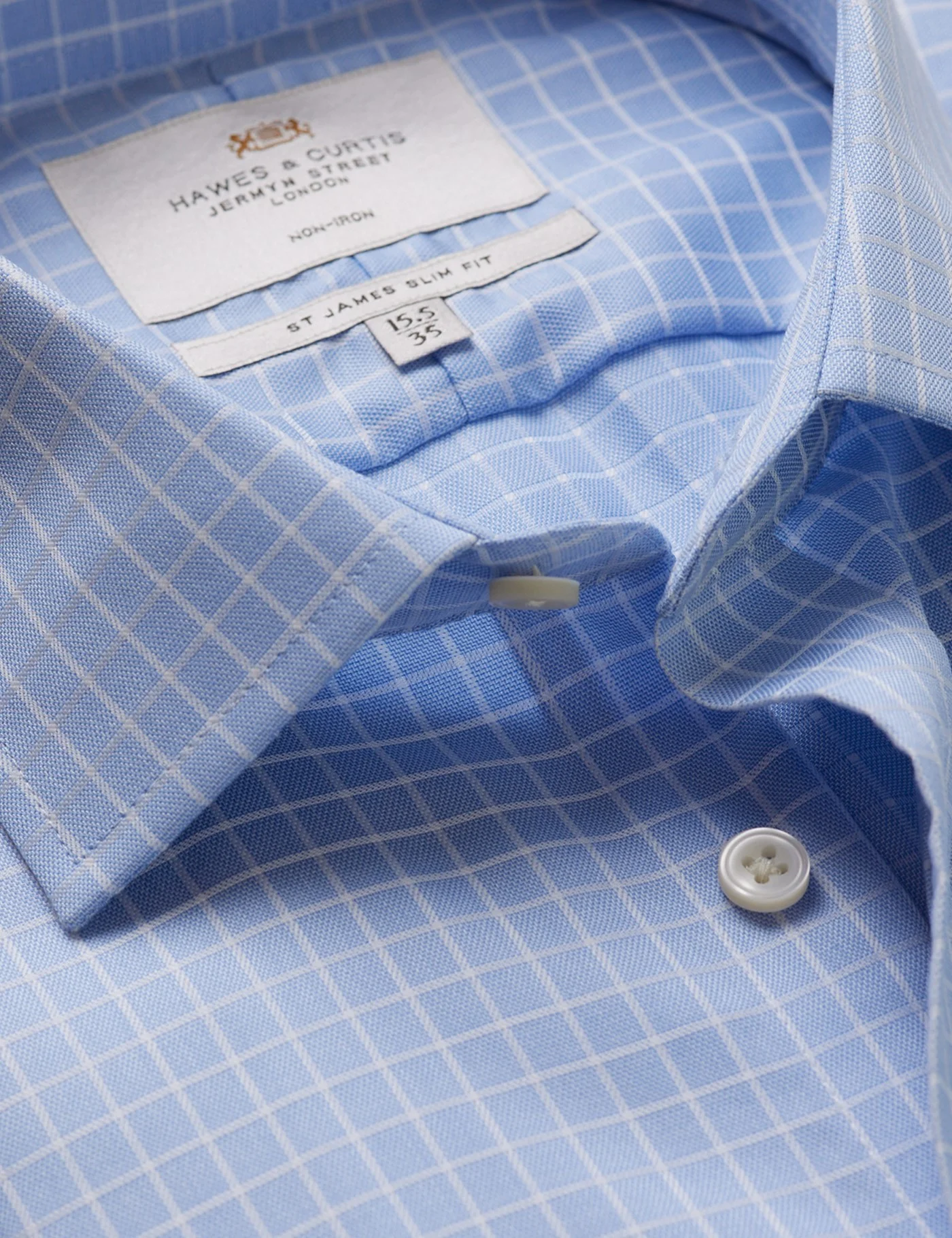 Hawes & Curtis Non-Iron Blue & White Grid Check Slim Fit Shirt Size: 15" collar, 33" sleeve ...