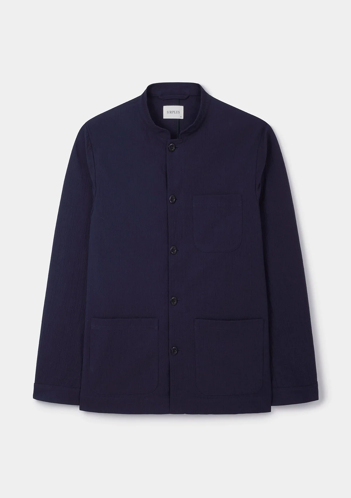 Navy Seersucker Casual Nehru Jacket - Borderfree