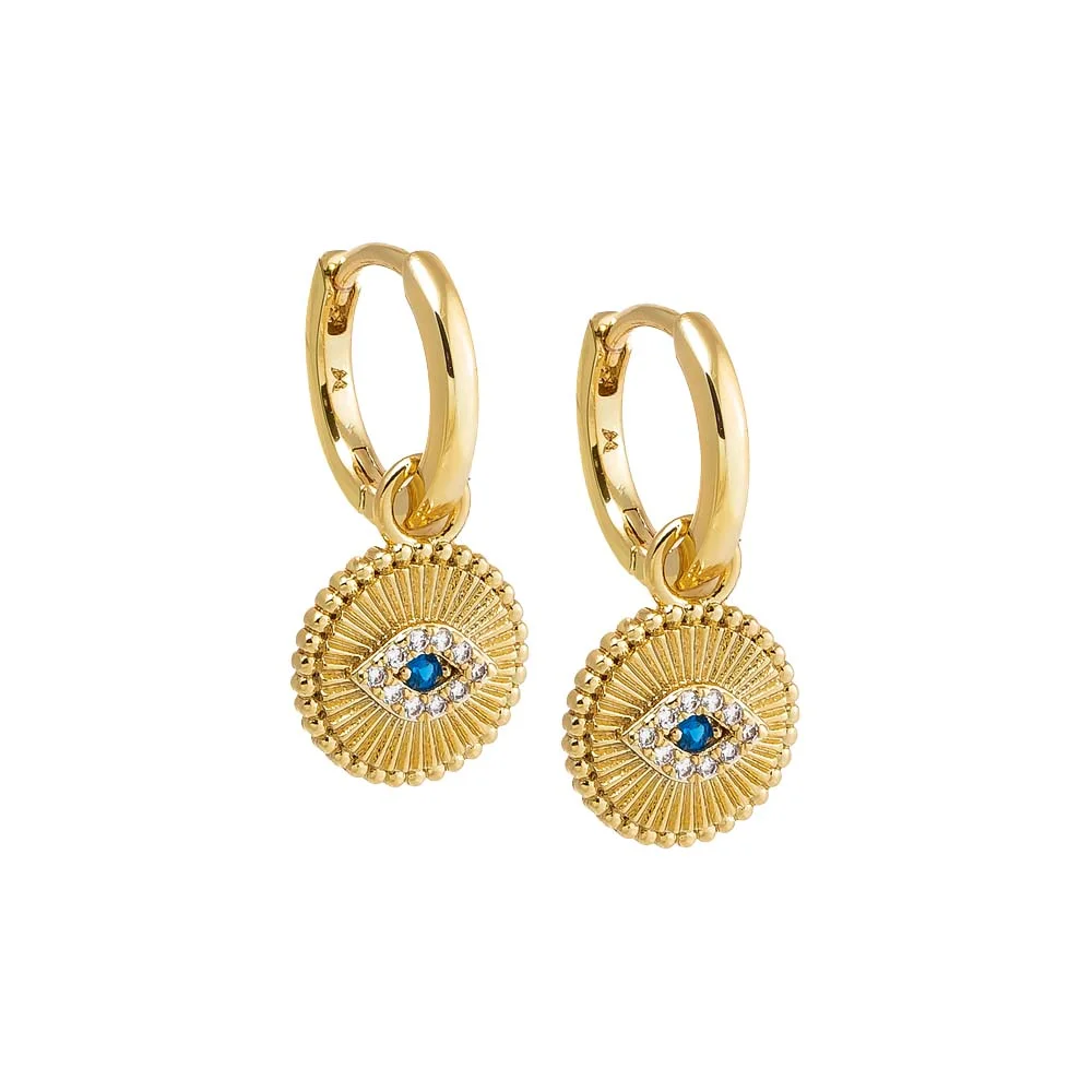 CZ Evil Eye Disc Drop Huggie Earring - Borderfree