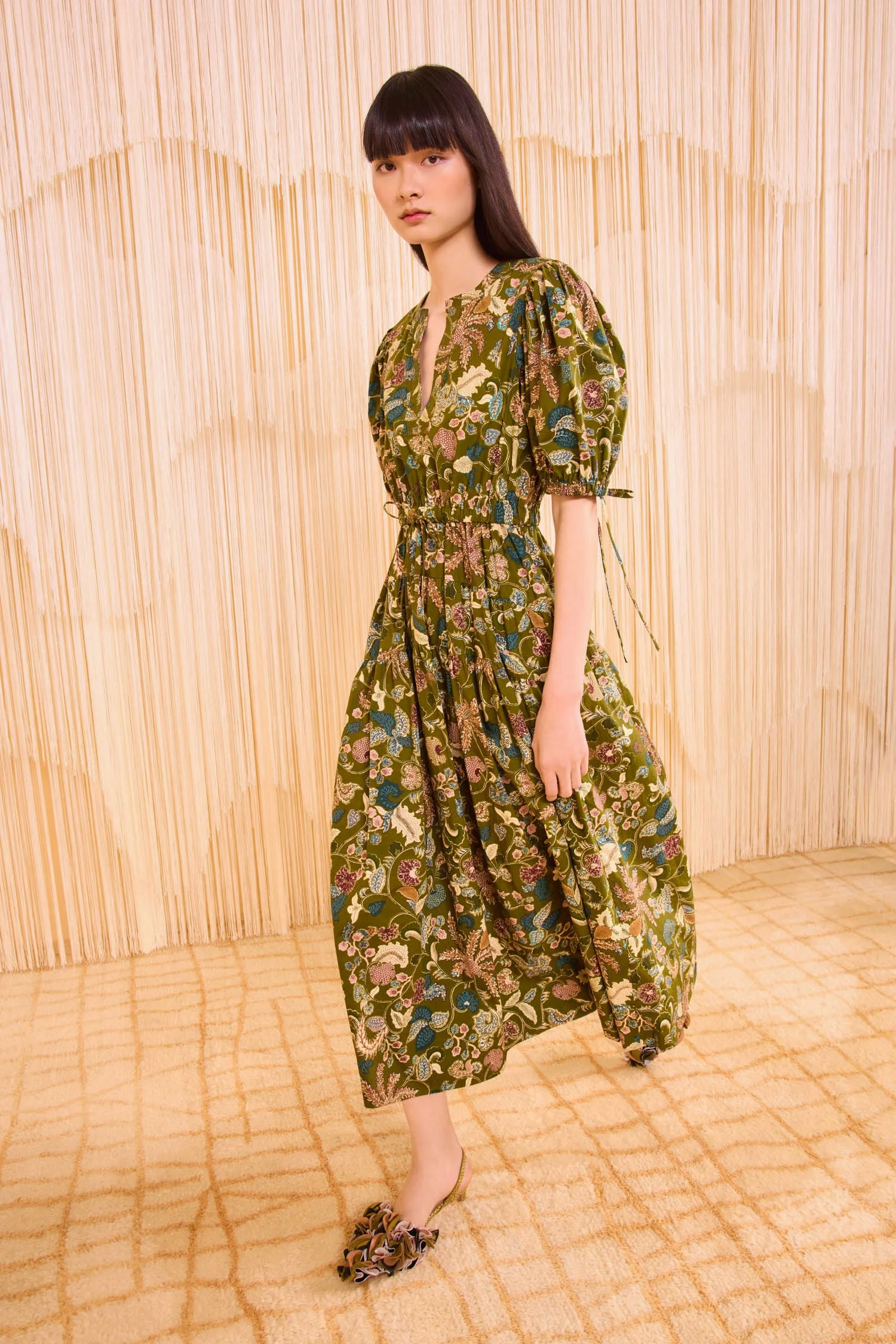 Adriana Short Sleeve Midi Dress - Lichen - Borderfree