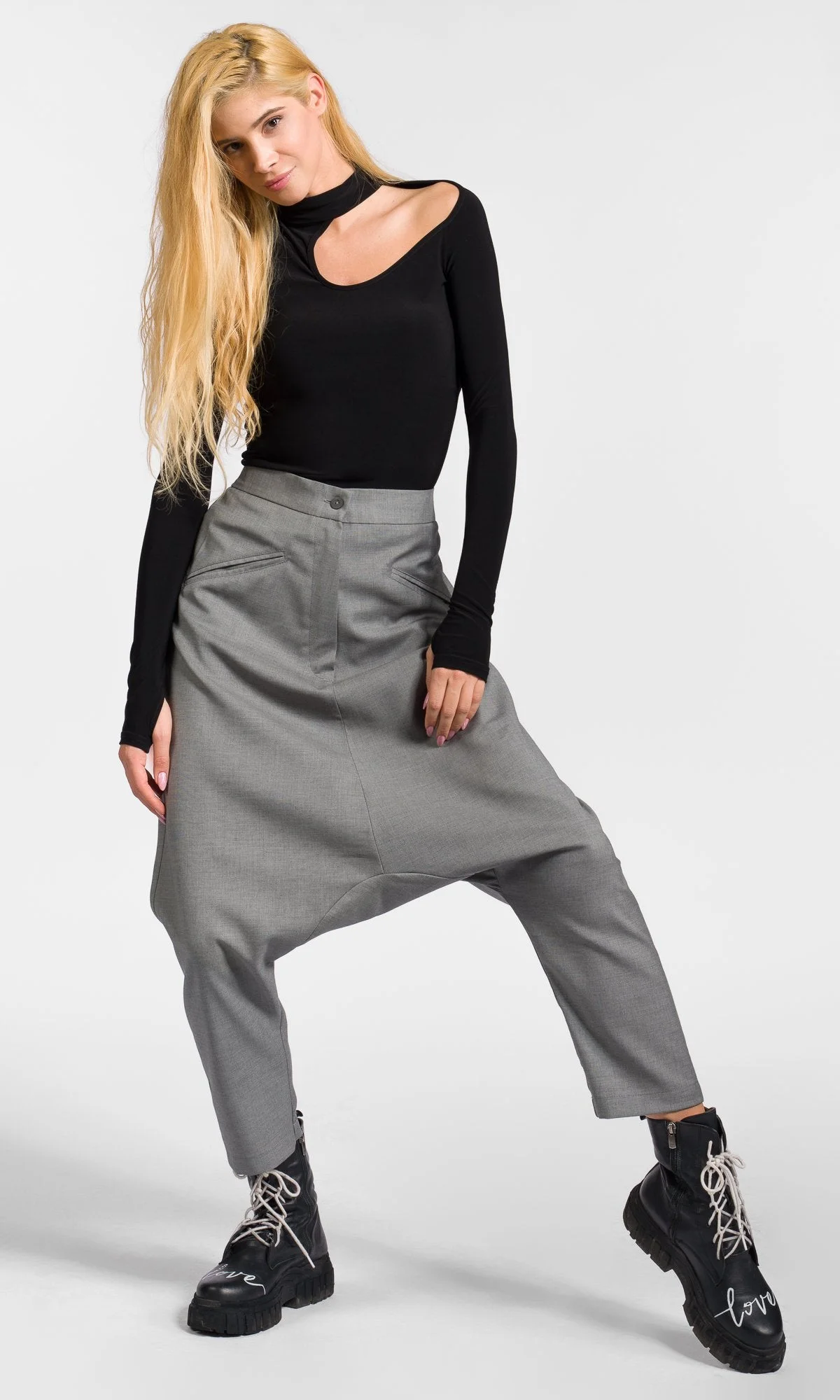 Deep Drop Crotch Wool Pants - Borderfree