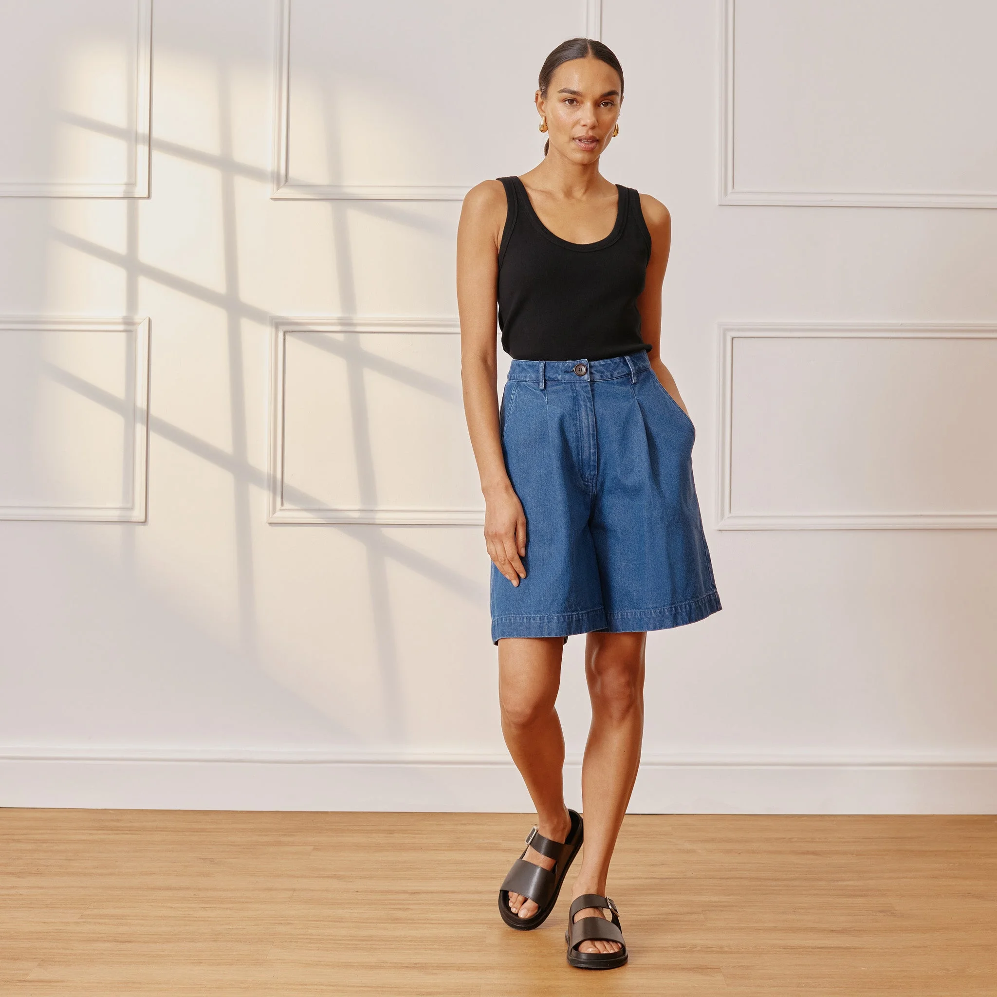 Bermuda Denim Pleat Shorts - Borderfree