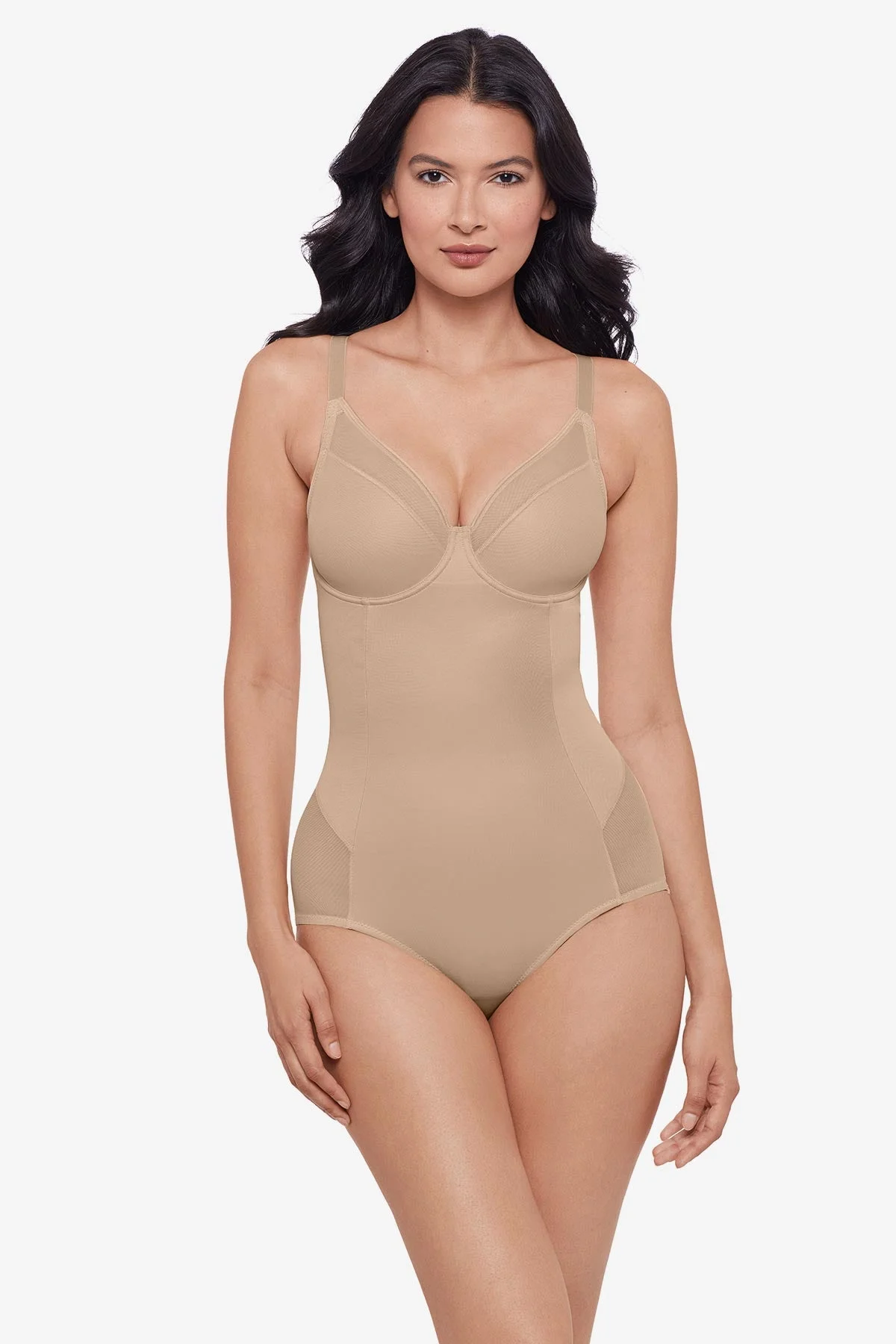 Sexy Sheer Shaping Padded Cup Bodysuit in Warm Beige - Borderfree
