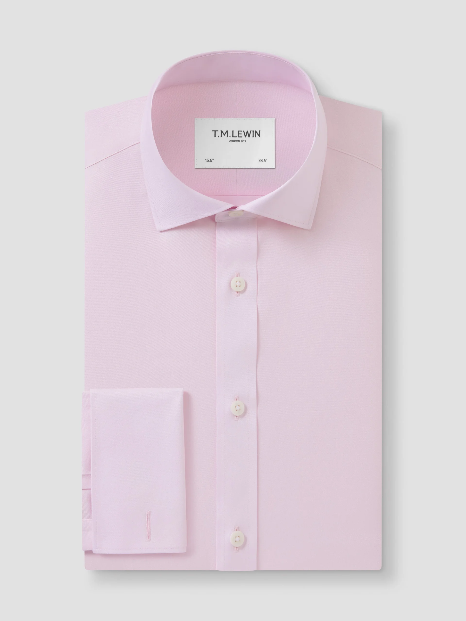 Non-Iron Plain Light Pink Twill Slim Fit Double Cuff Classic Collar - Borderfree