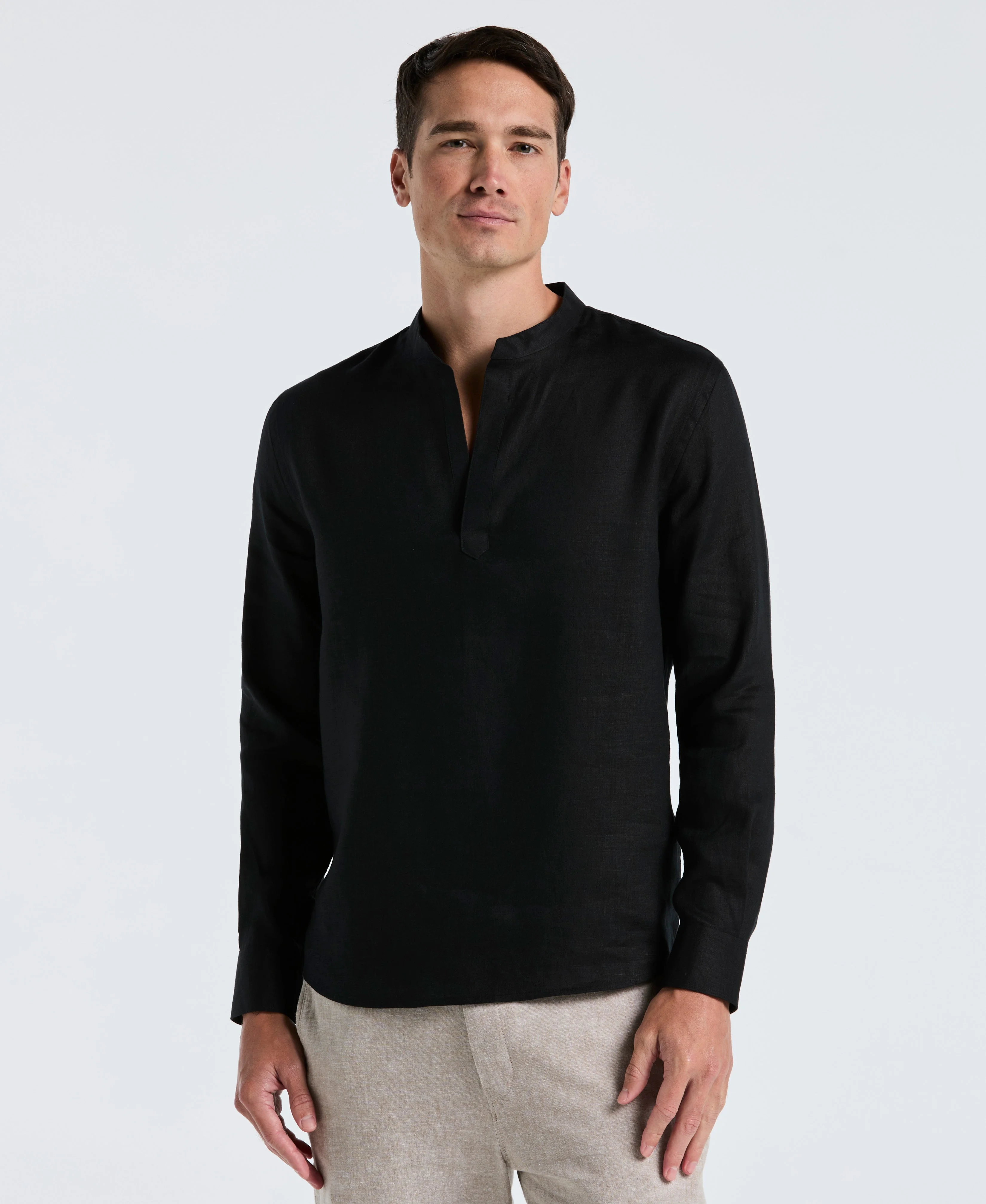 Solid Linen Popover Shirt - Borderfree